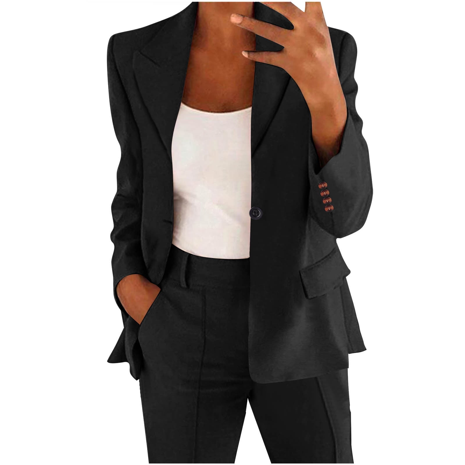 biudgviw Plus Size Blazers for Women Long Sleeve Notch Collar Button ...