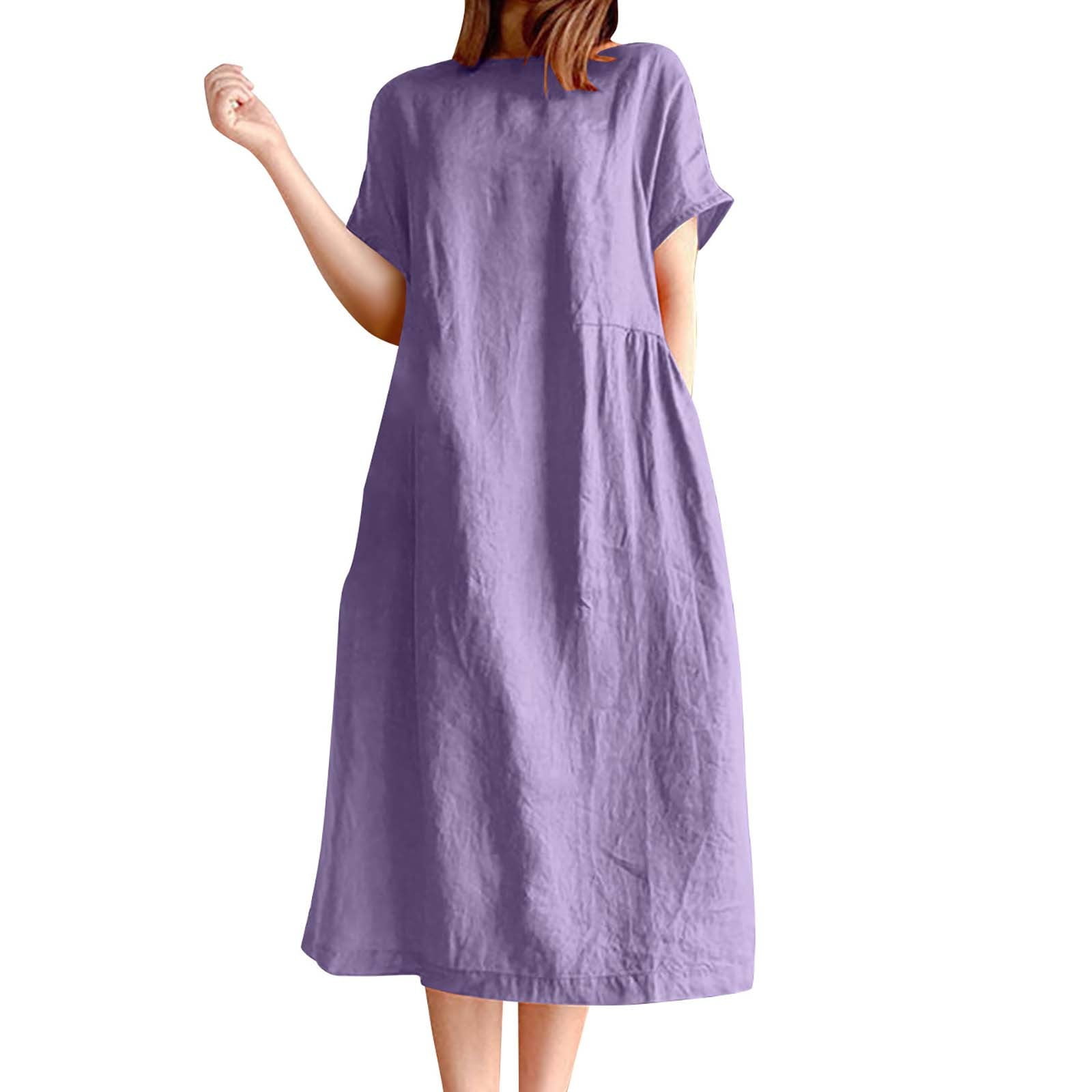 biudgviw Plus Size Midi Dresses for Women Short Sleeve Summer Dress ...