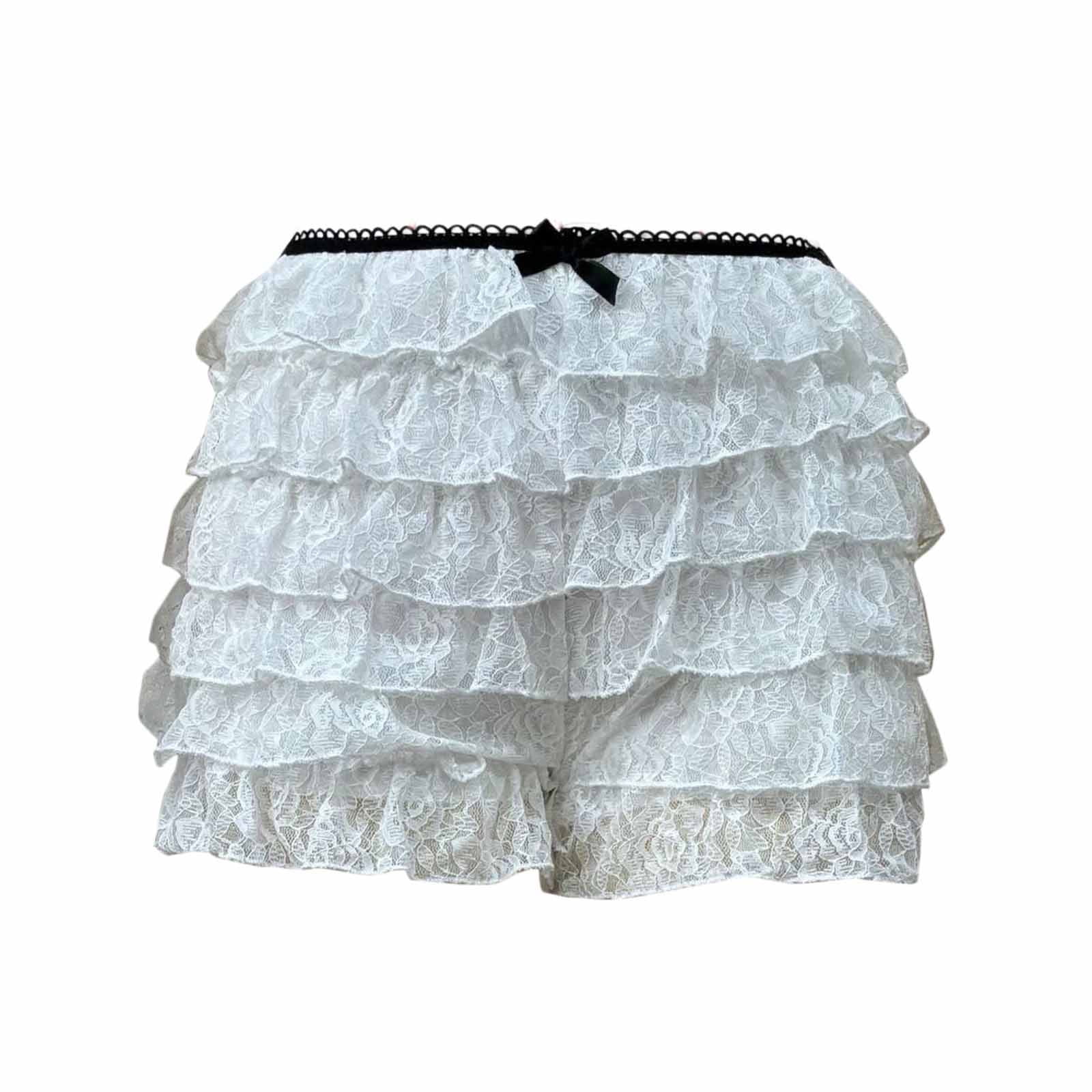 biudgviw Ruffle Bloomer Shorts for Women Low Rise Lace Layered Bow Mini ...