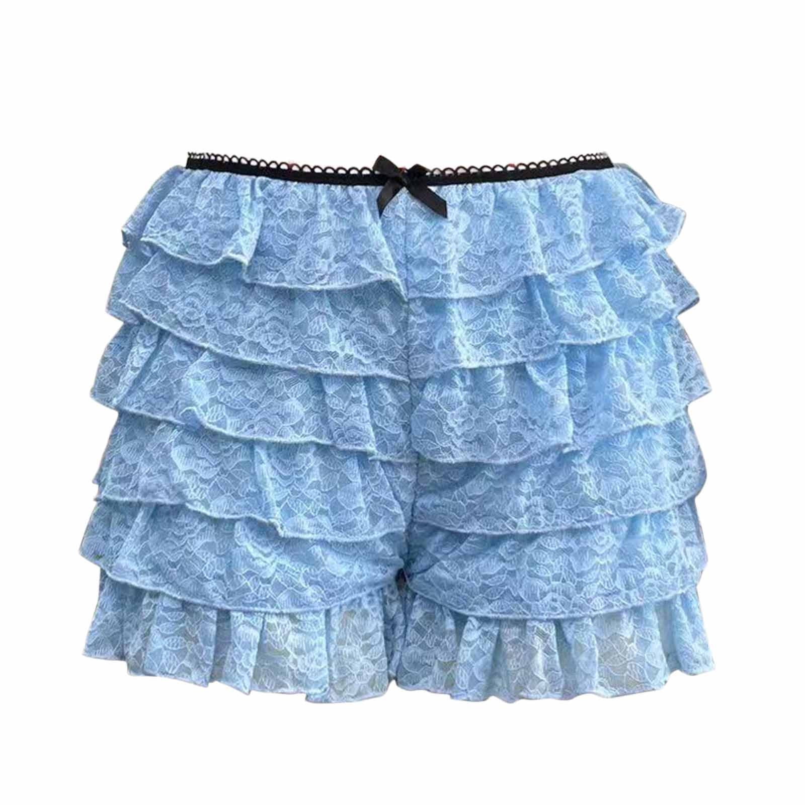biudgviw Ruffle Bloomer Shorts for Women Low Rise Lace Layered Bow Mini ...