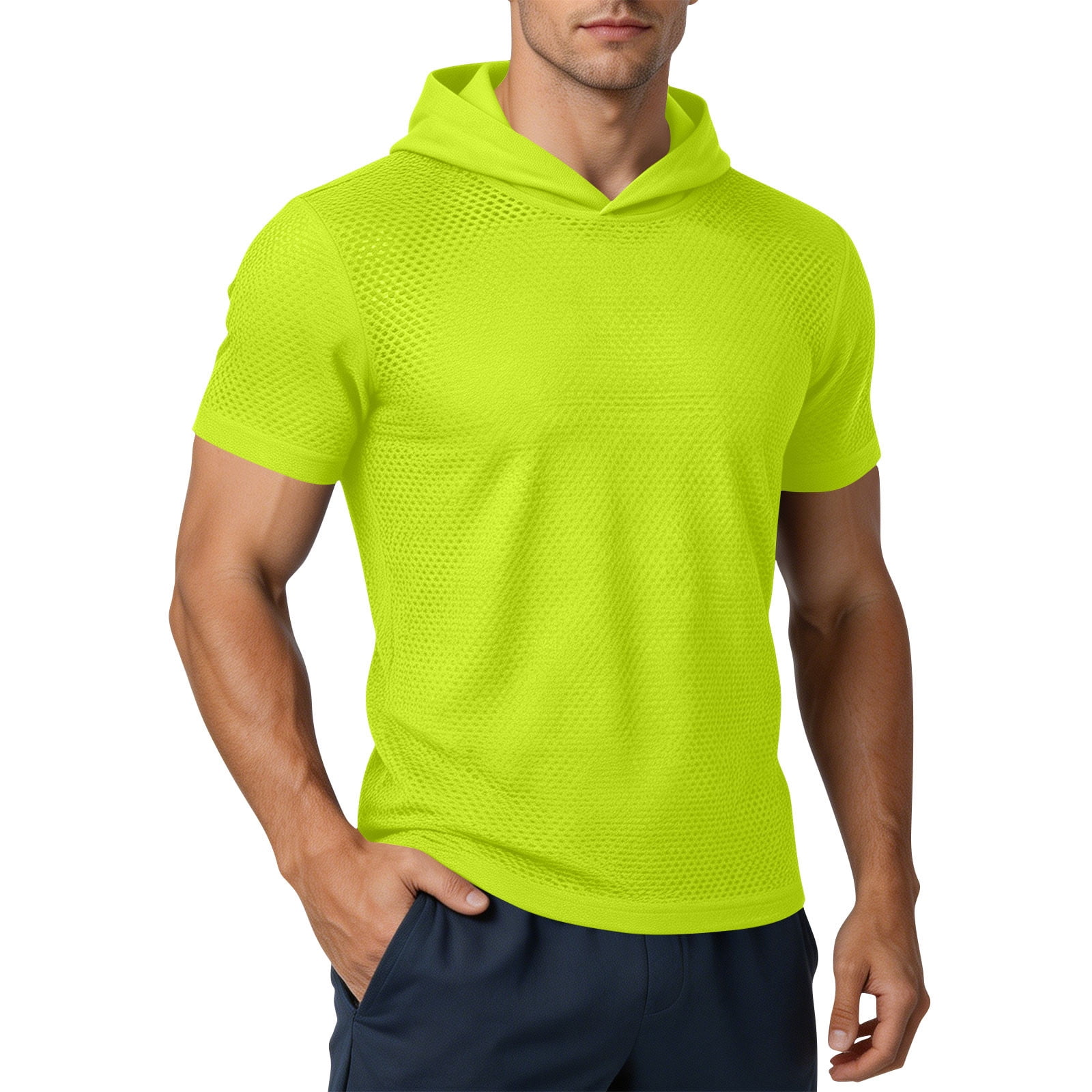 biudgviw Short Sleeve Hoodie for Men Breathable Mesh Fitness Hooded ...