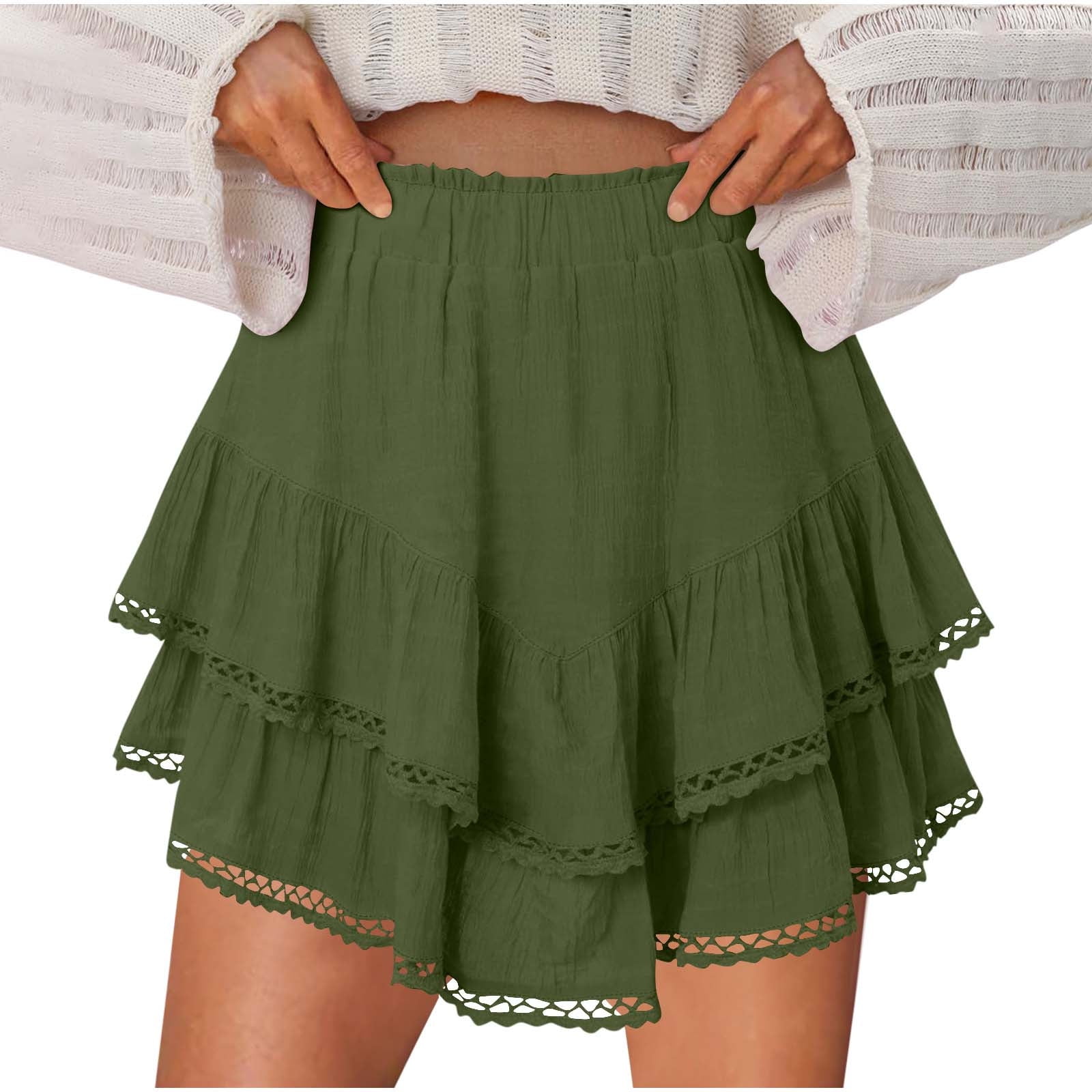 biudgviw Shorts for Women Trendy High Waist Stretch Boho Ruffle Shorts ...