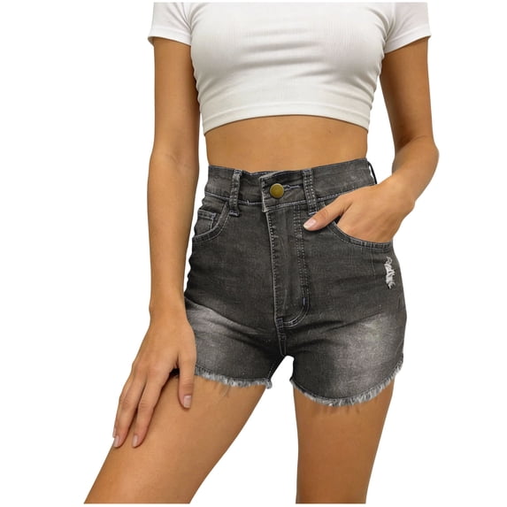biudgviw Stretchy Jean Shorts for Women Button High Waist Ripped Denim ...