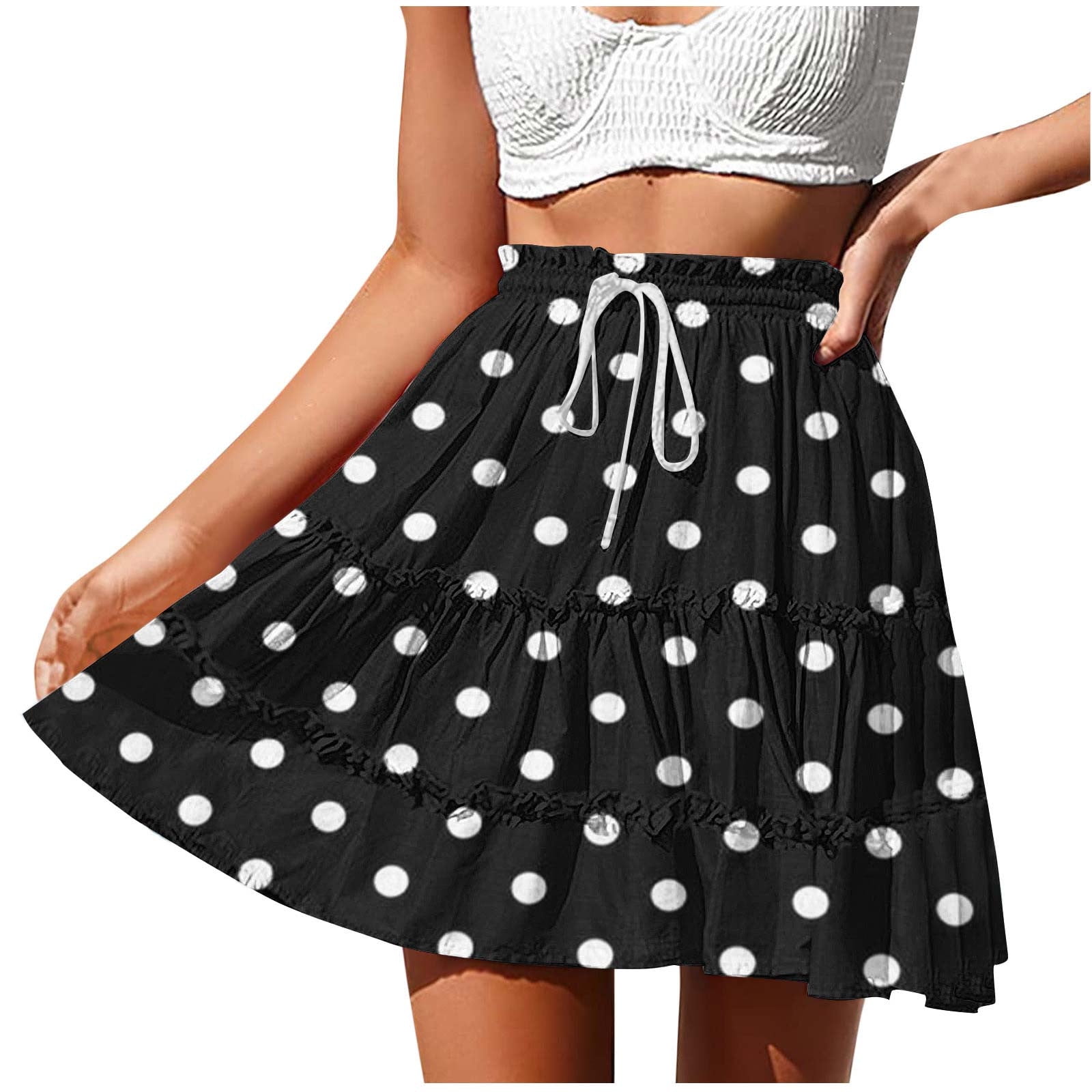 biudgviw Summer Skirts for Women Polka Dots Print A-Line Skirt Casual ...