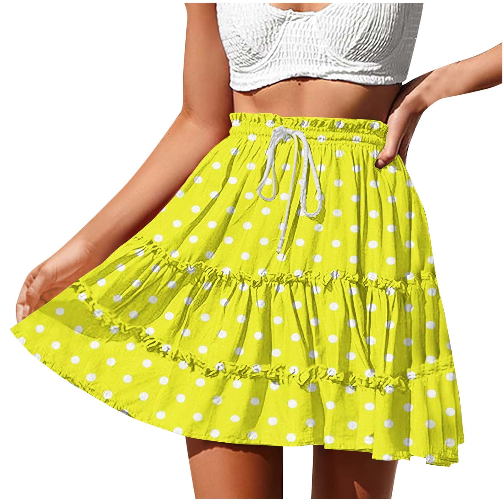 biudgviw Summer Skirts for Women Polka Dots Print A-Line Skirt Casual ...
