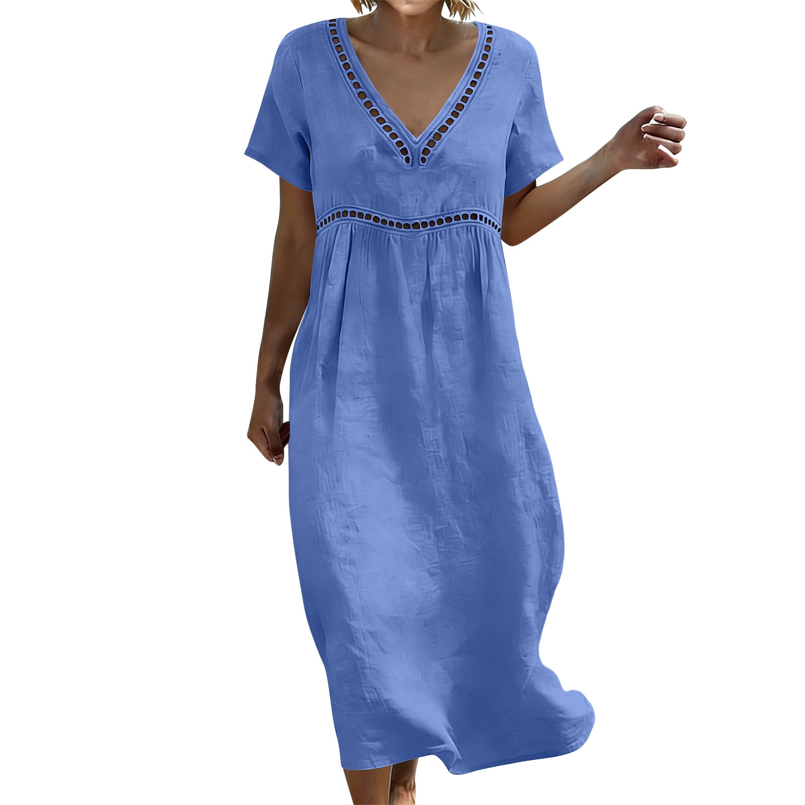 biudgviw Sundresses for Women Hollow Out V Neck Short Sleeve Dress ...