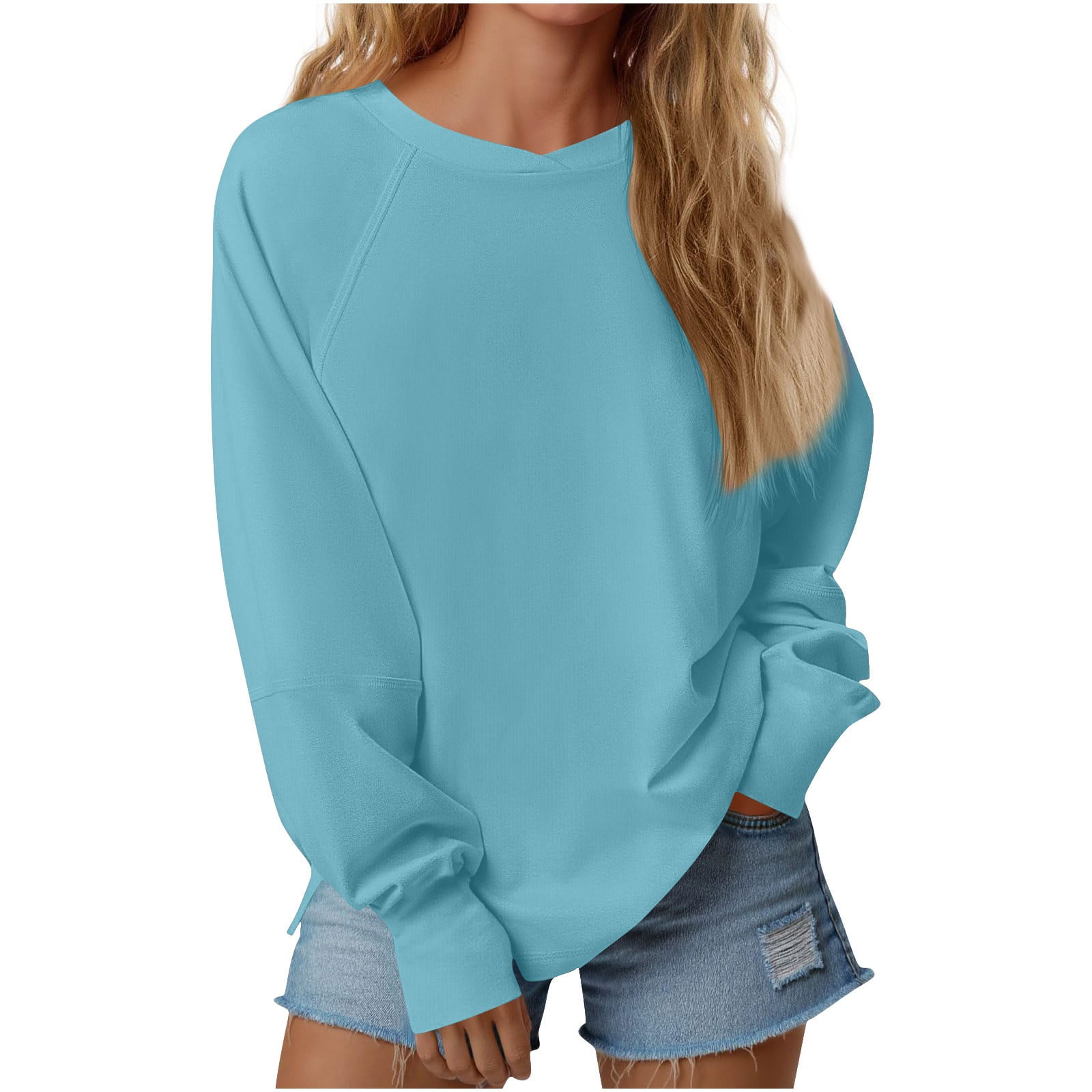 biudgviw Sweatshirt for Women Loose Casual Crew Neck Long Sleeve Tops ...
