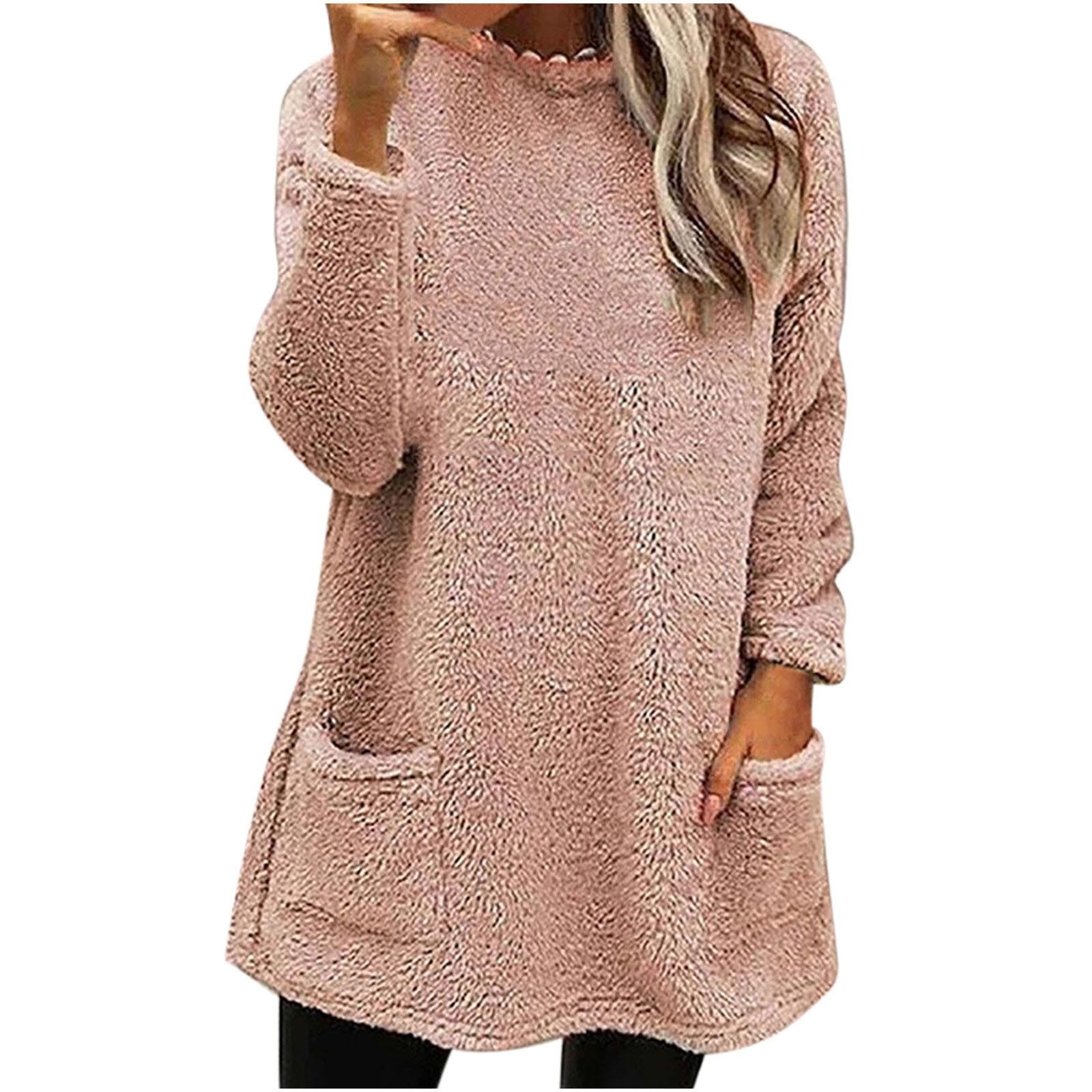 biudgviw Sweatshirts for Women Trendy Fleece Fuzzy Crew Neck Oversized ...