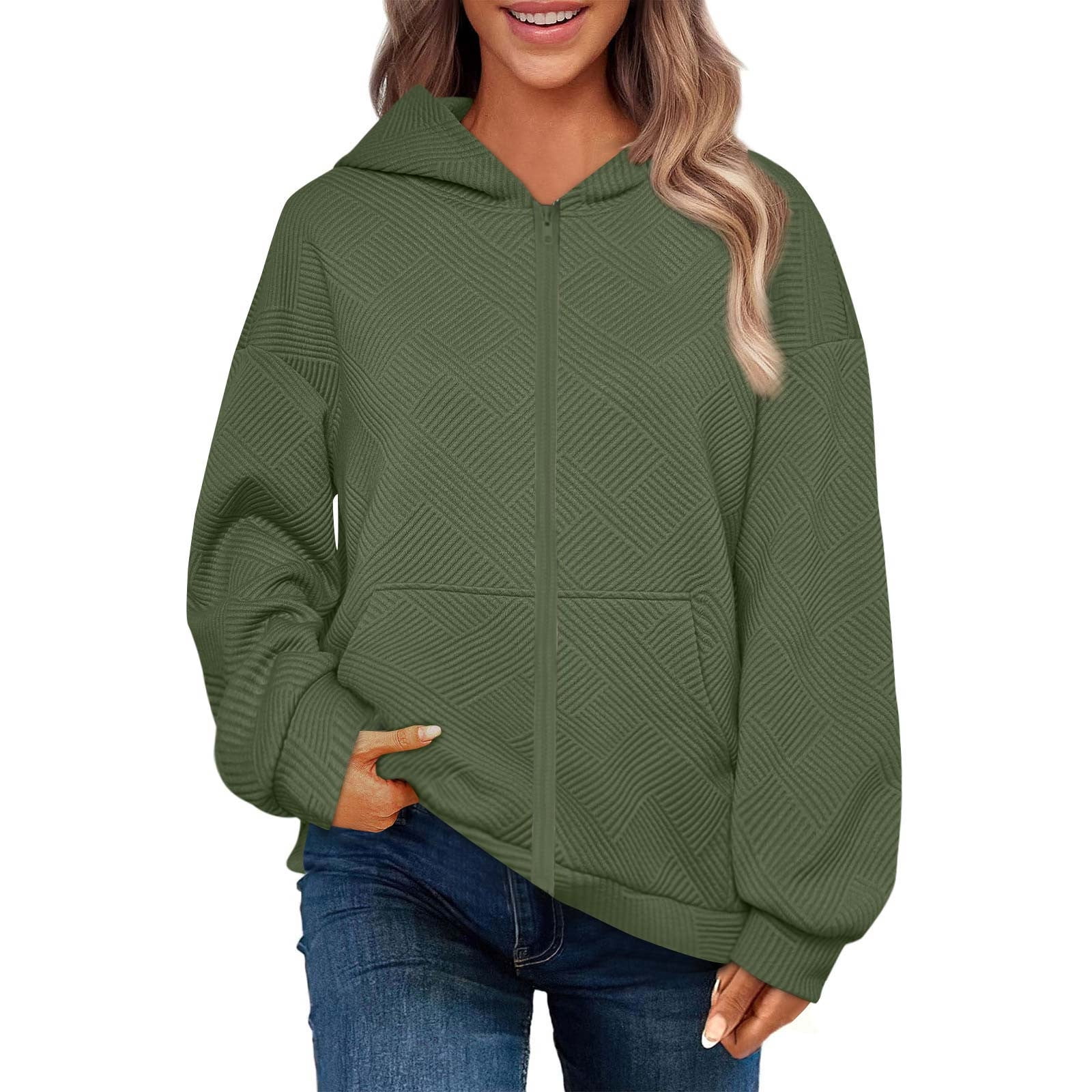 biudgviw Sweatshirts for Women Trendy Full Zip Oversized Outerwear with ...