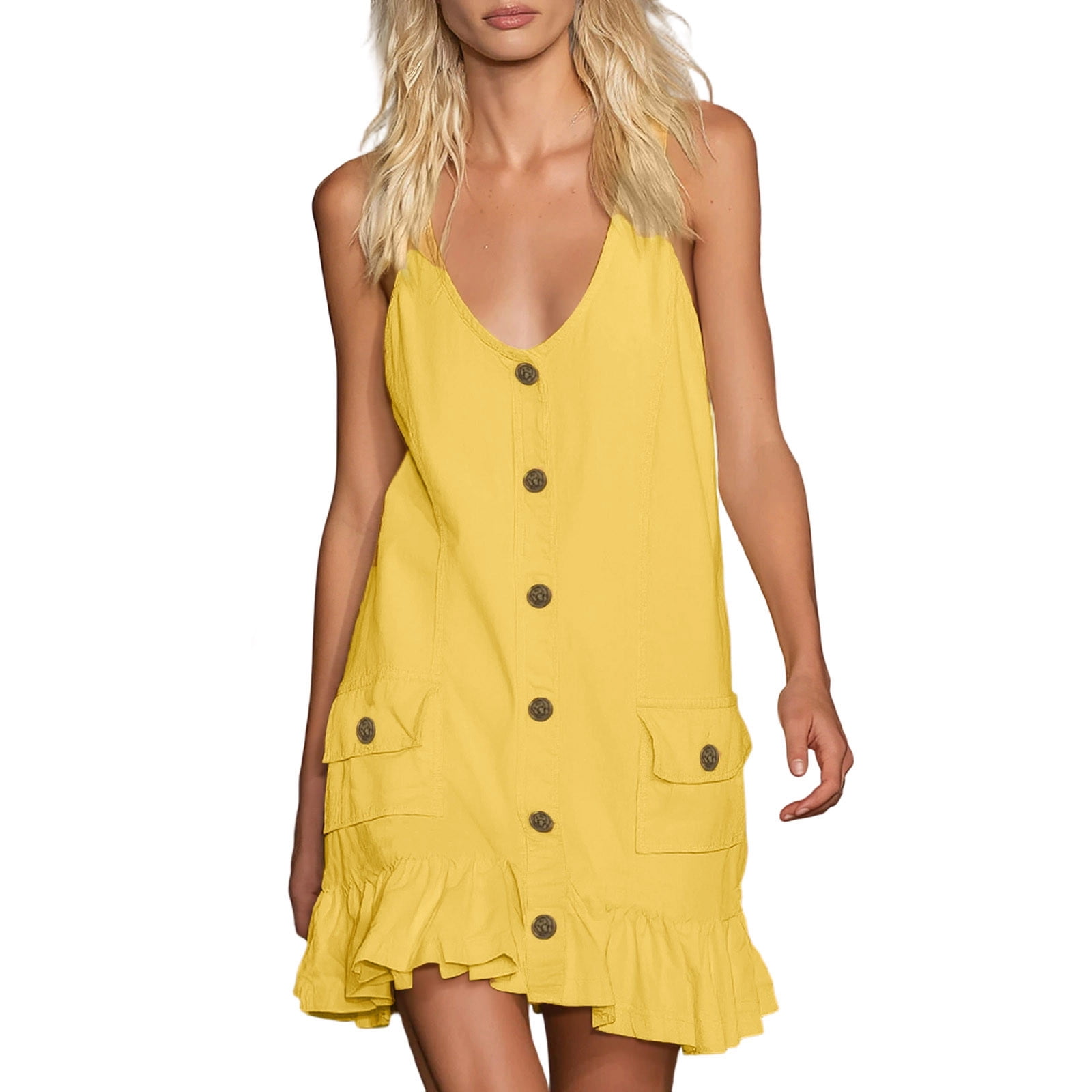 biudgviw Tank Dress for Women Deep V Neck Sleeveless Mini Dress Cute ...