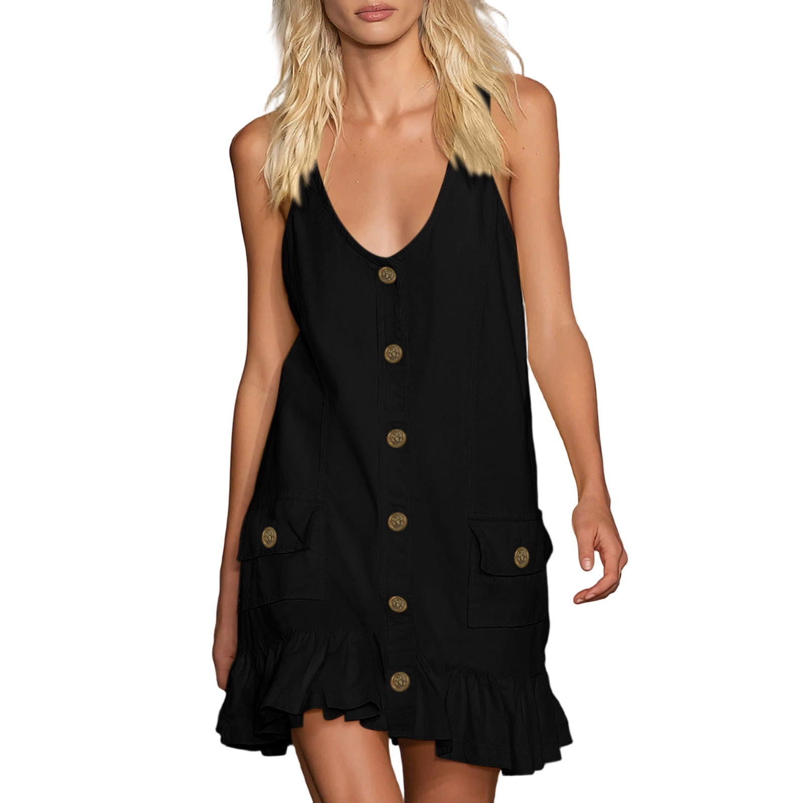 biudgviw Tank Dress for Women Deep V Neck Sleeveless Mini Dress Cute ...
