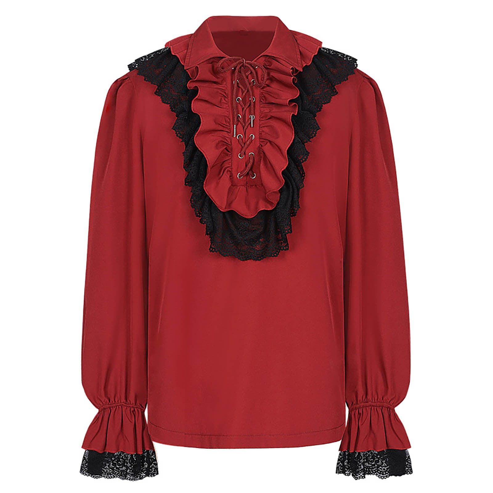 biudgviw Tops for Women Ruffle Long Sleeve Stand Collar Lace Gothic ...