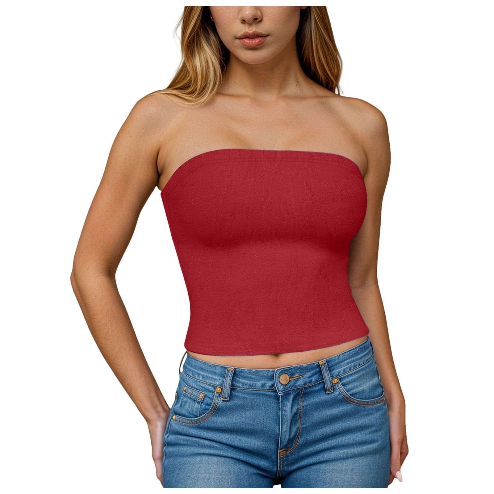 biudgviw Tube Tops for Women Strapless Tank Bandeau Soild Color ...