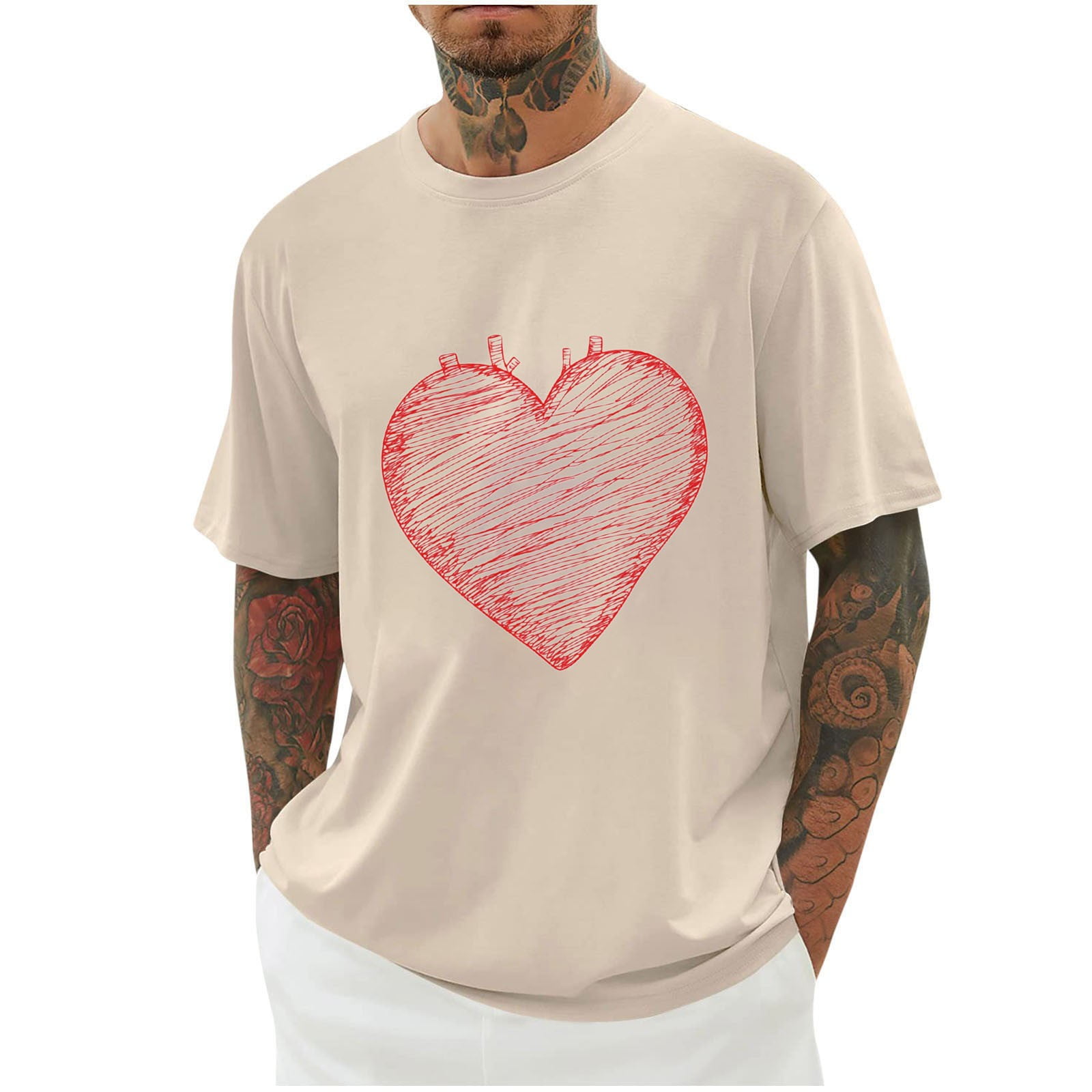 biudgviw Valentine T Shirt for Men Heart Print Short Sleeve Workout ...
