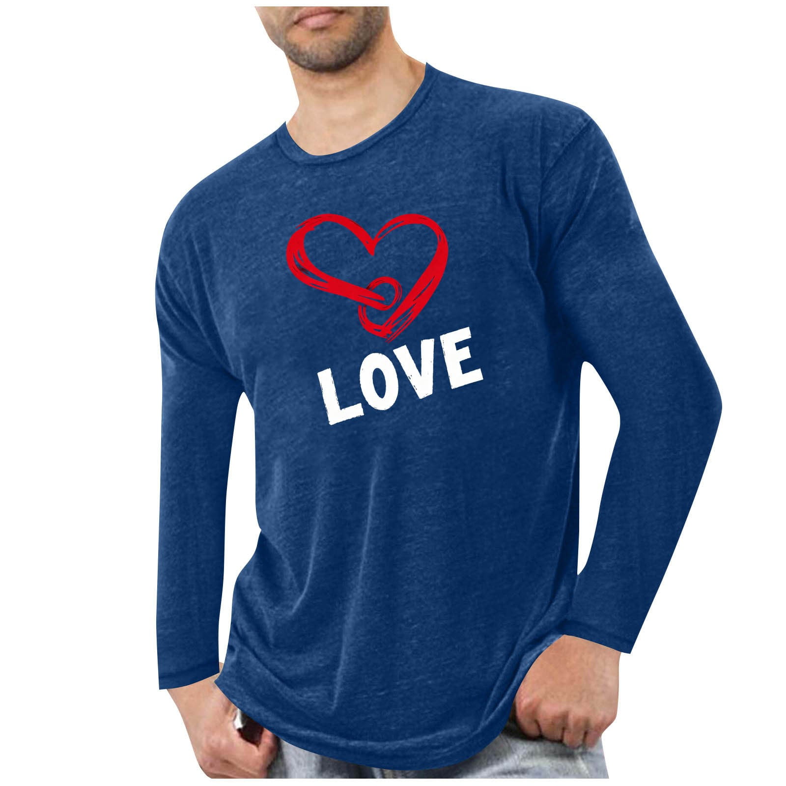 biudgviw Valentines Day Shirt for Men Heart Print Long Sleeve T-Shirt ...