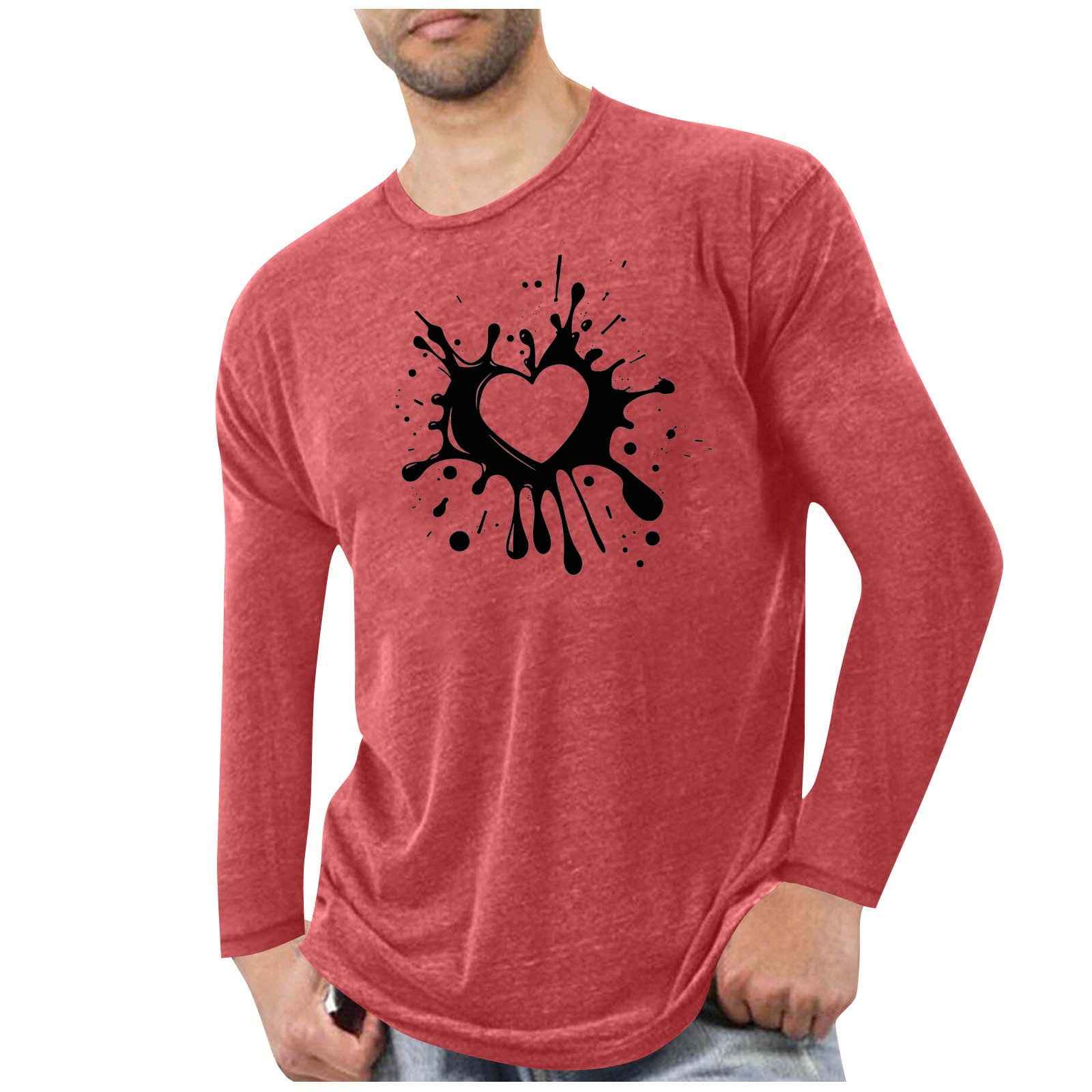 biudgviw Valentines Day Shirt for Men Heart Print Long Sleeve T-Shirt ...