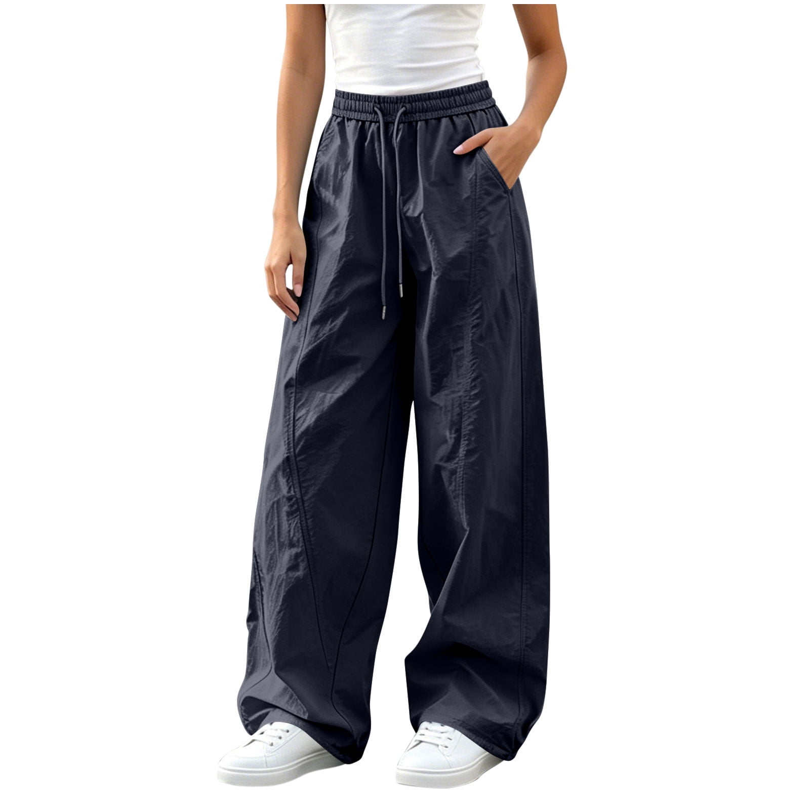biudgviw Wide Leg Pants Woman Casual Drawstring Elastic Waist Baggy ...