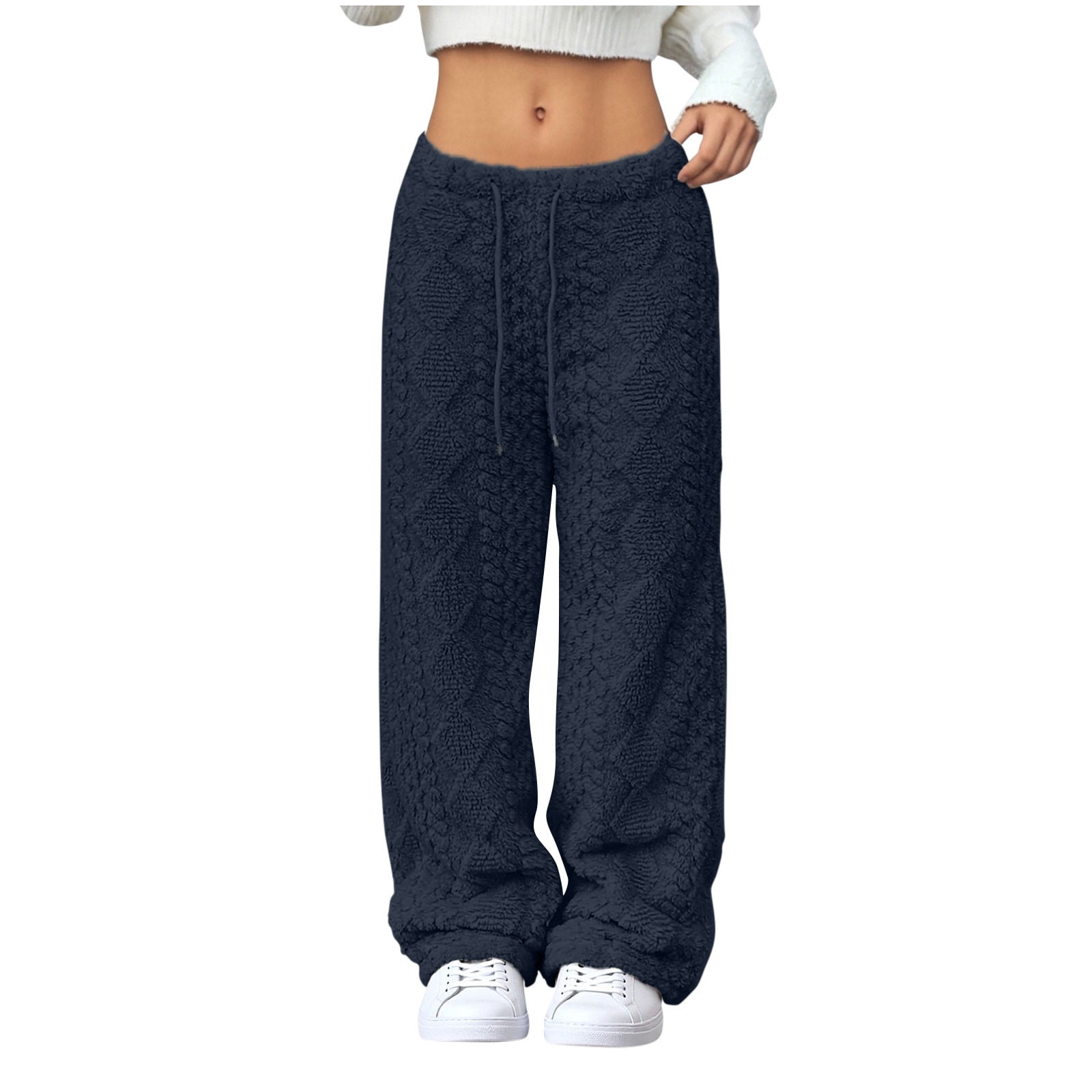 biudgviw Wide Leg Pants for Women Fleece Fuzzy Winter Warm Lounge ...
