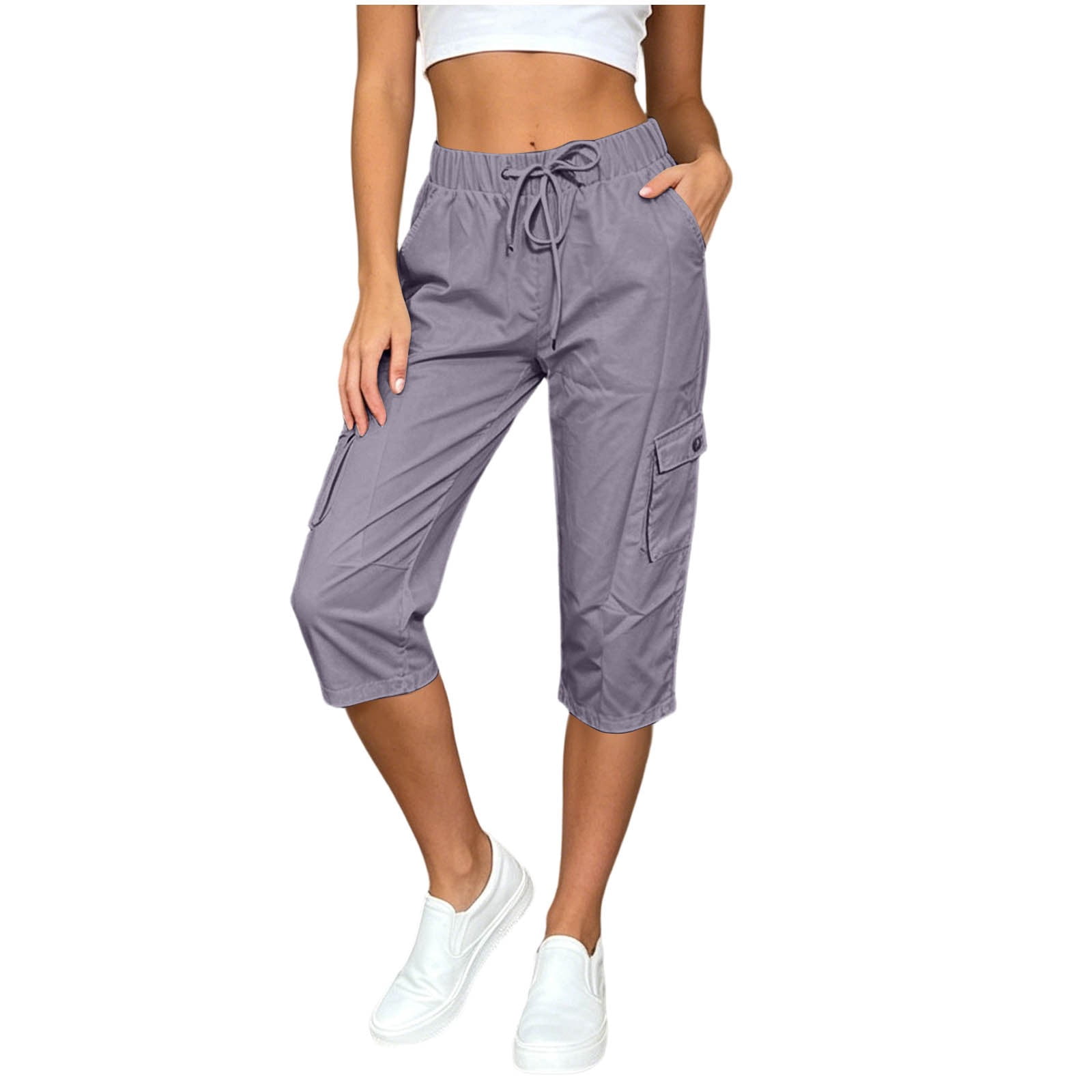 biudgviw Women's Cargo Capri Pants Outdoor Drawstring Hiking Pants ...