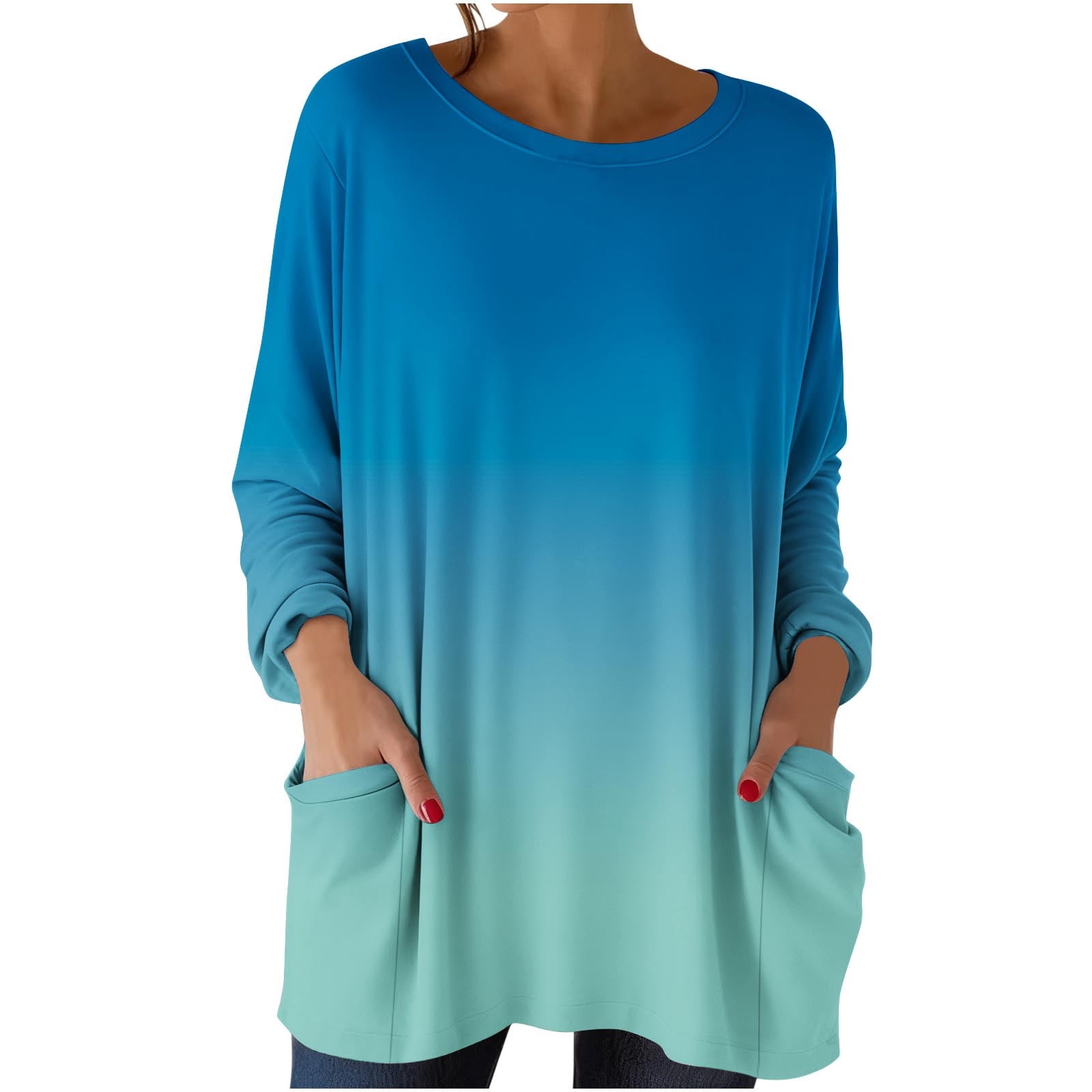 biudgviw Women's Long Sleeve Shirts Fashion Gradient Oversized T-Shirt ...