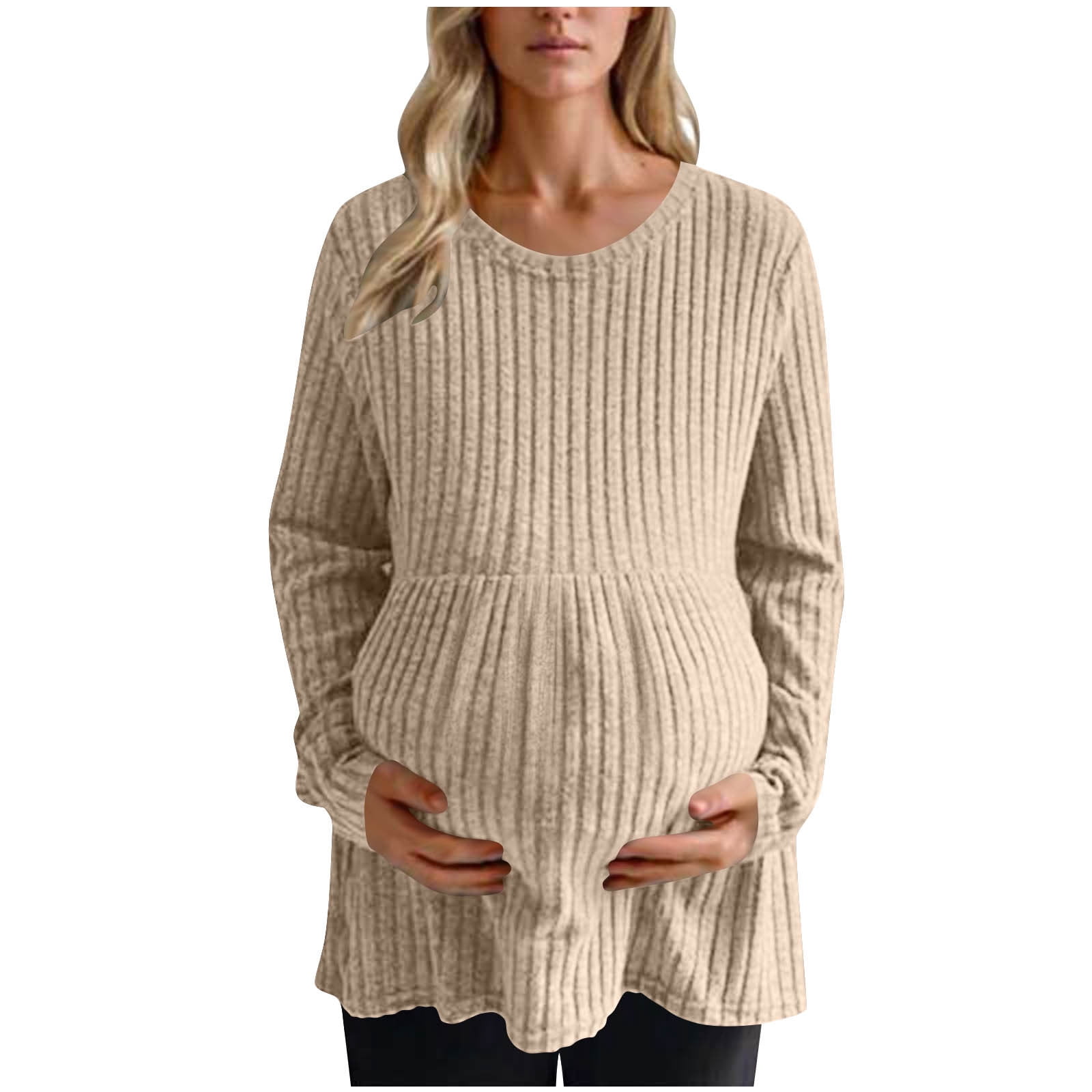 biudgviw Women's Maternity Tops for Fall Winter Long Sleeve Pleated ...