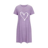 biudgviw Women's Nightgown Short Sleeve Nightdress Valentines Heart ...