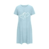biudgviw Women's Nightgown Short Sleeve Nightdress Valentines Heart ...
