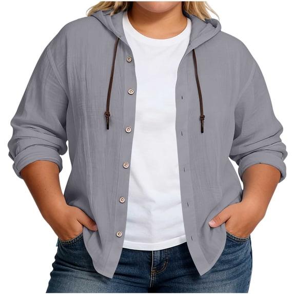 biudgviw Women's Plus Size Button Down Shirts Casual Long Sleeve Hooded ...