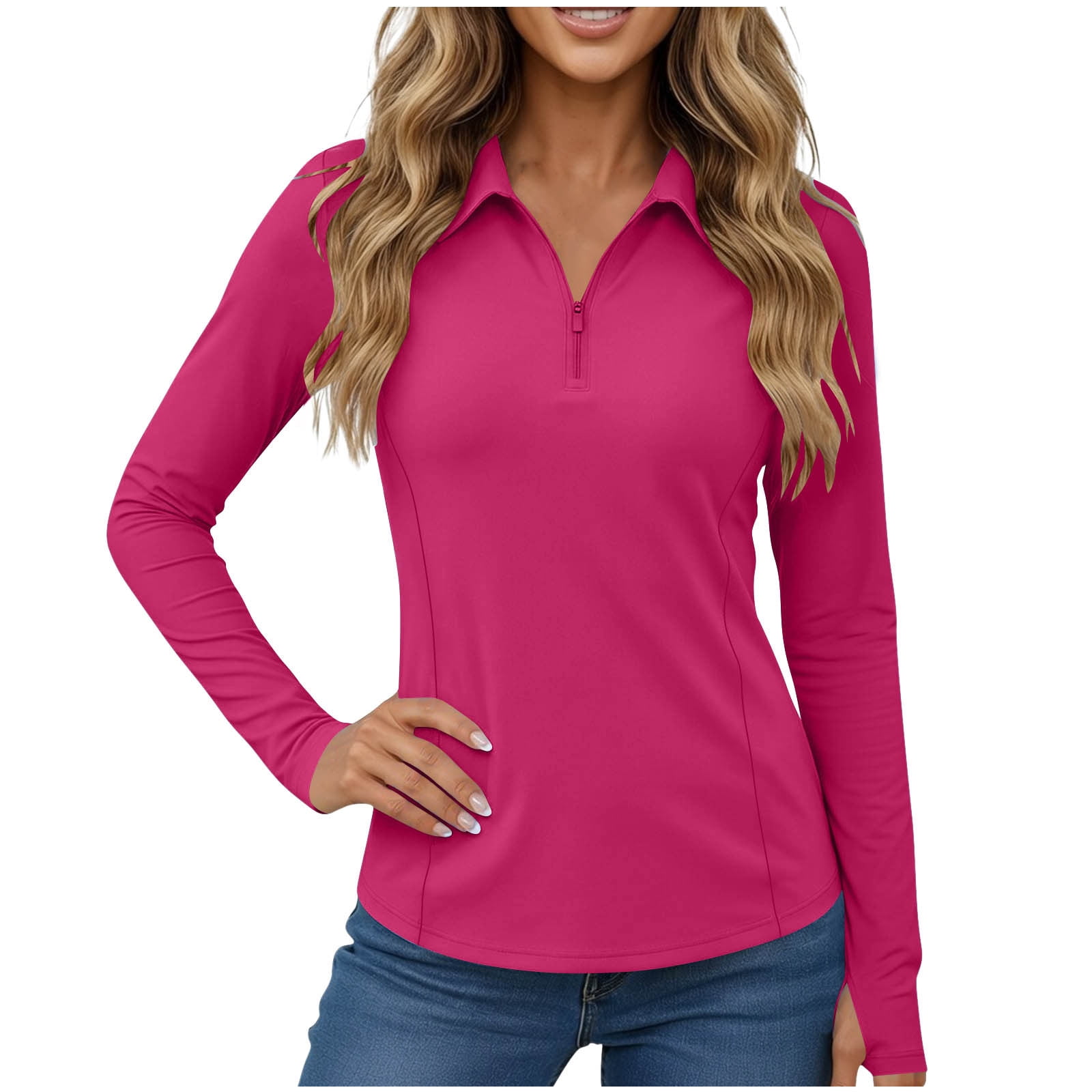 biudgviw Women's Quarter Zip Pullover Upf 50+ Sun Protection Long ...