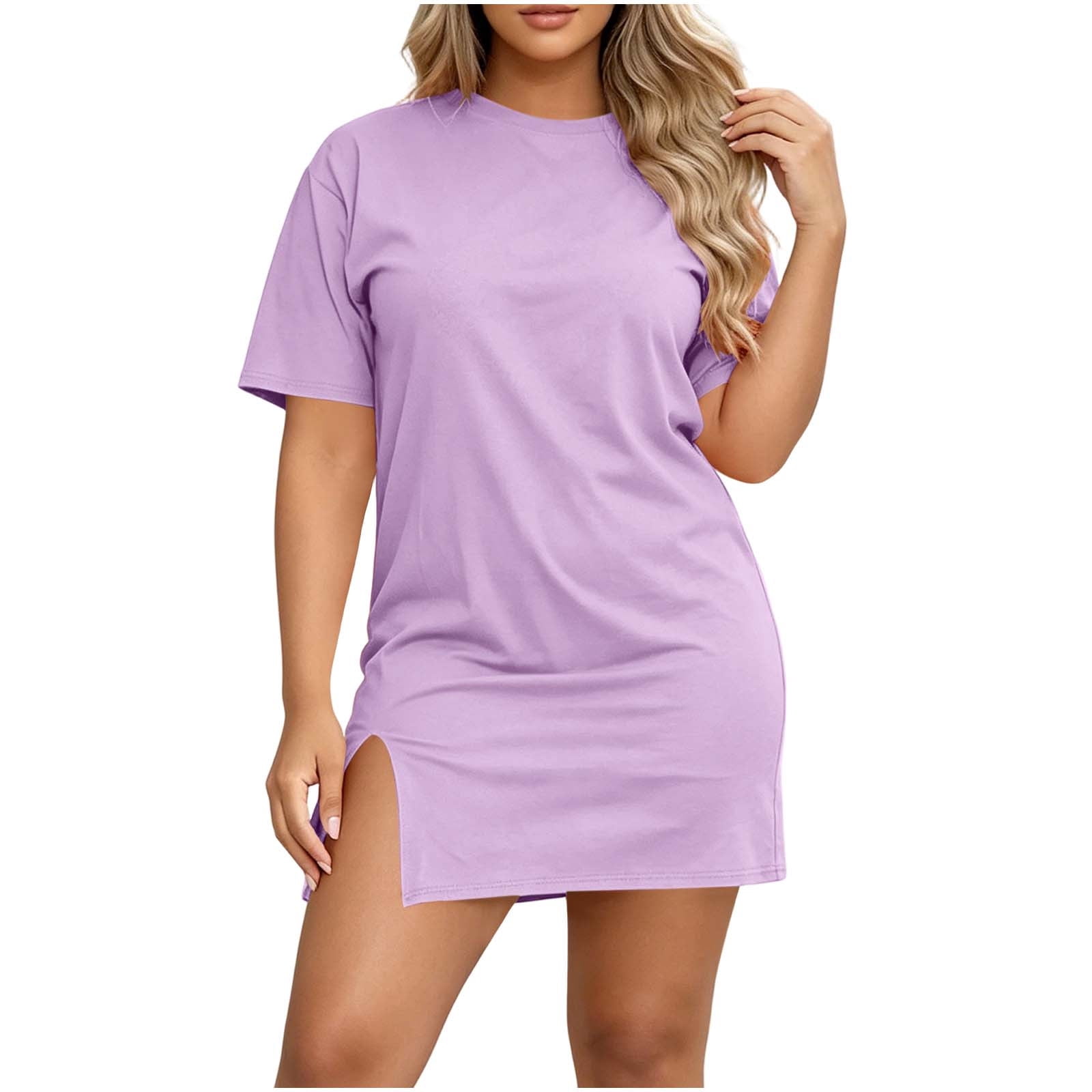 biudgviw Women's Short Sleeve T-Shirt Dress Comfy Crewneck Basic Mini ...