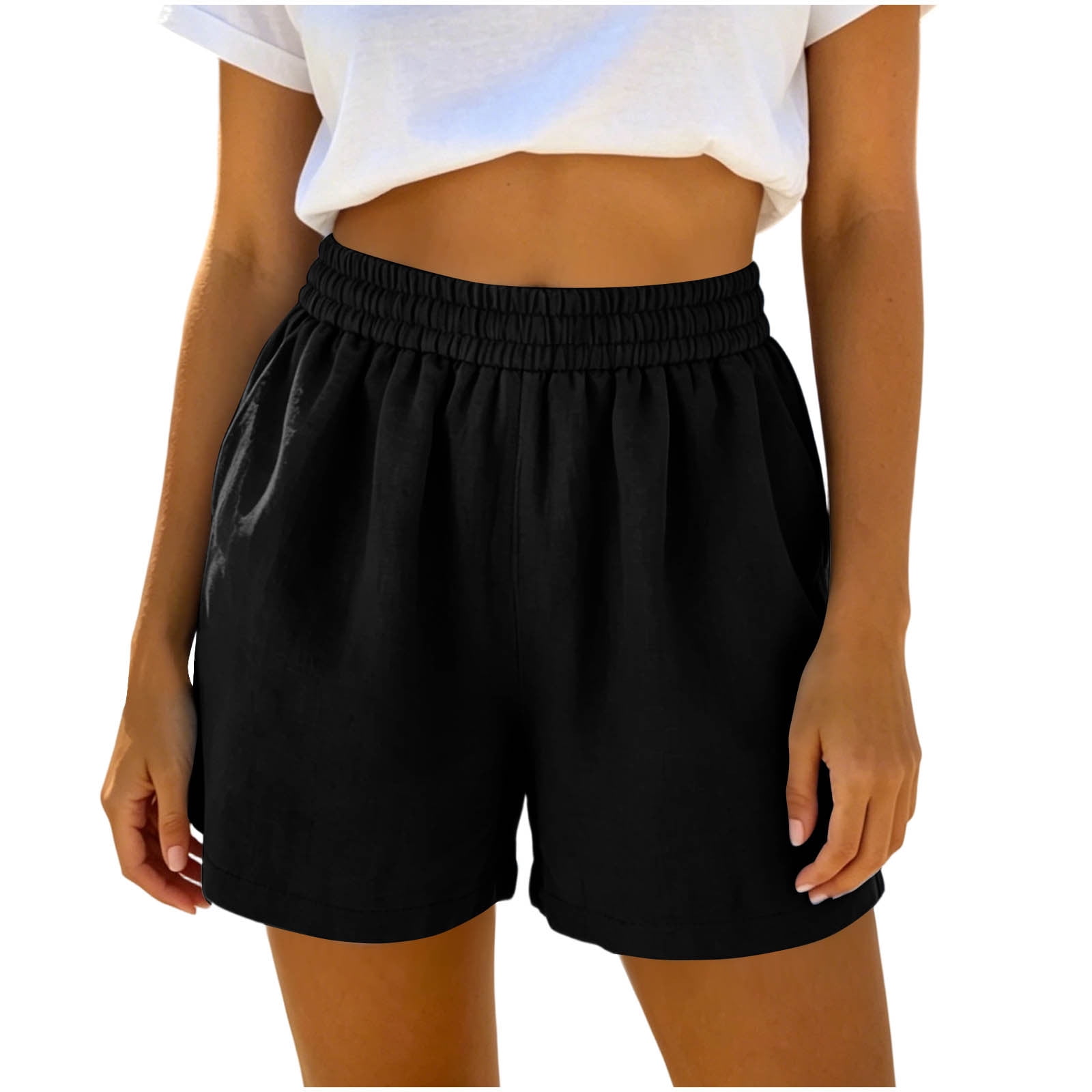 biudgviw Women's Summer Shorts Elastic Waist Casual Wide Leg Shorts ...