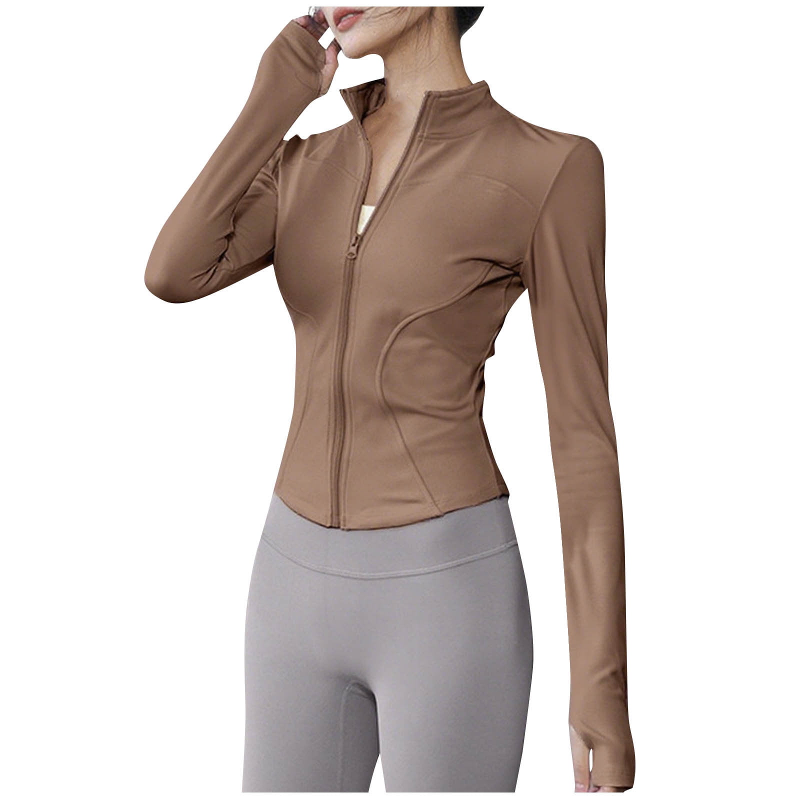 biudgviw Women's Workout Jacket Slim Fit Zip Up Cropped Yoga Tops ...