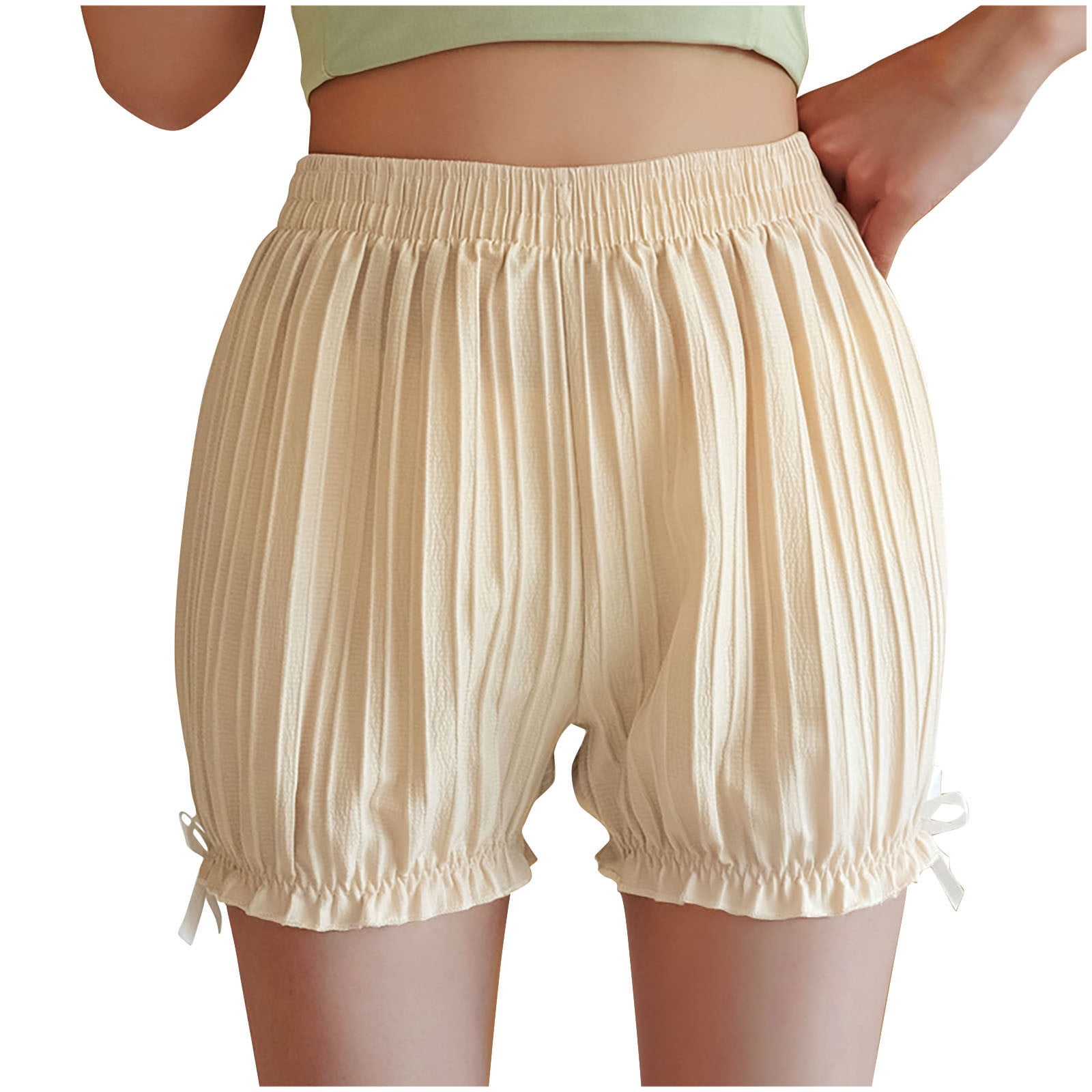 biudgviw Womens Bloomer Shorts Elastic Waist Ruffle Hem Pleated Bottoms ...