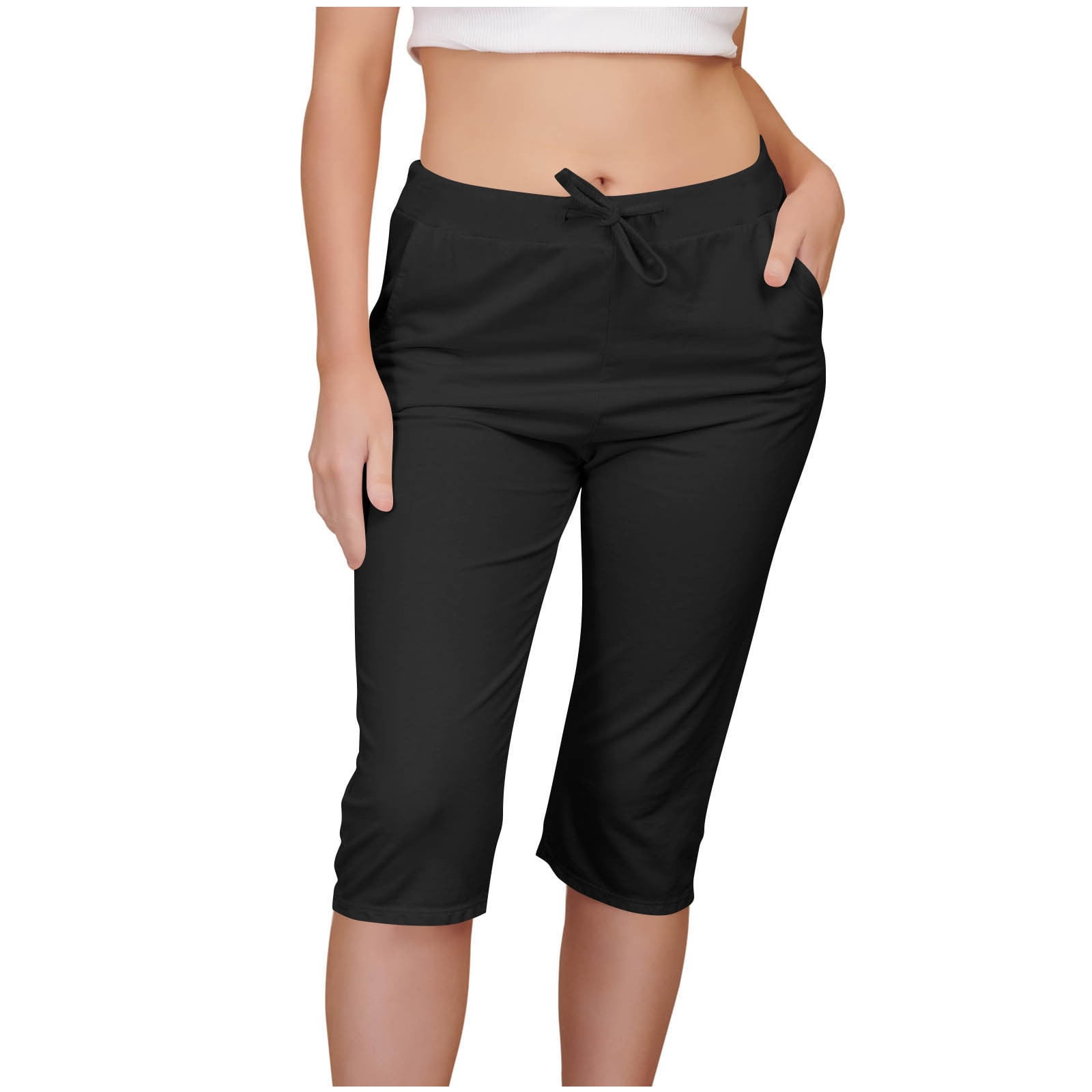 biudgviw Womens Capri Pants Mid Rise Slim Fit Cropped Pants Workout ...