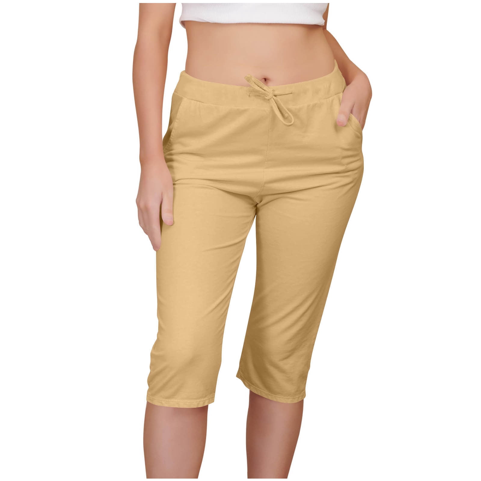 biudgviw Womens Capri Pants Mid Rise Slim Fit Cropped Pants Workout ...