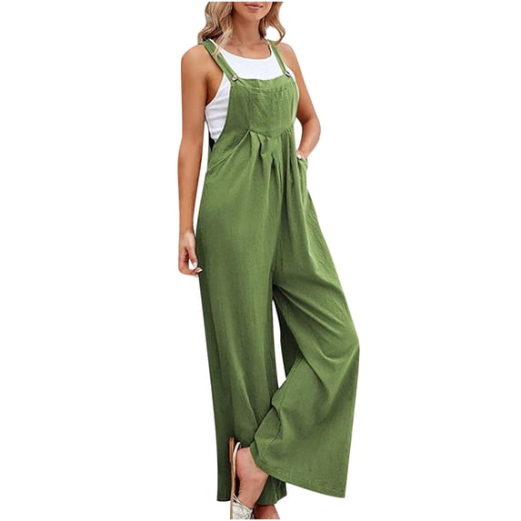 biudgviw Womens Casual Overalls Square Neck Sleeveless Long Rompers ...
