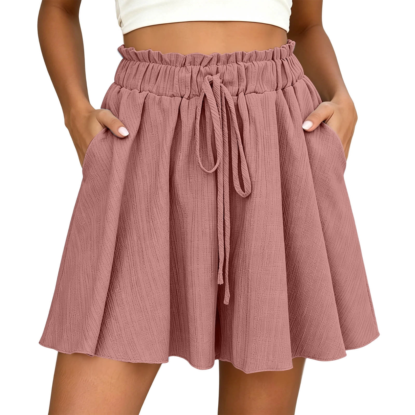 biudgviw Womens Casual Shorts Ruffle High Waisted Drawstring Shorts ...