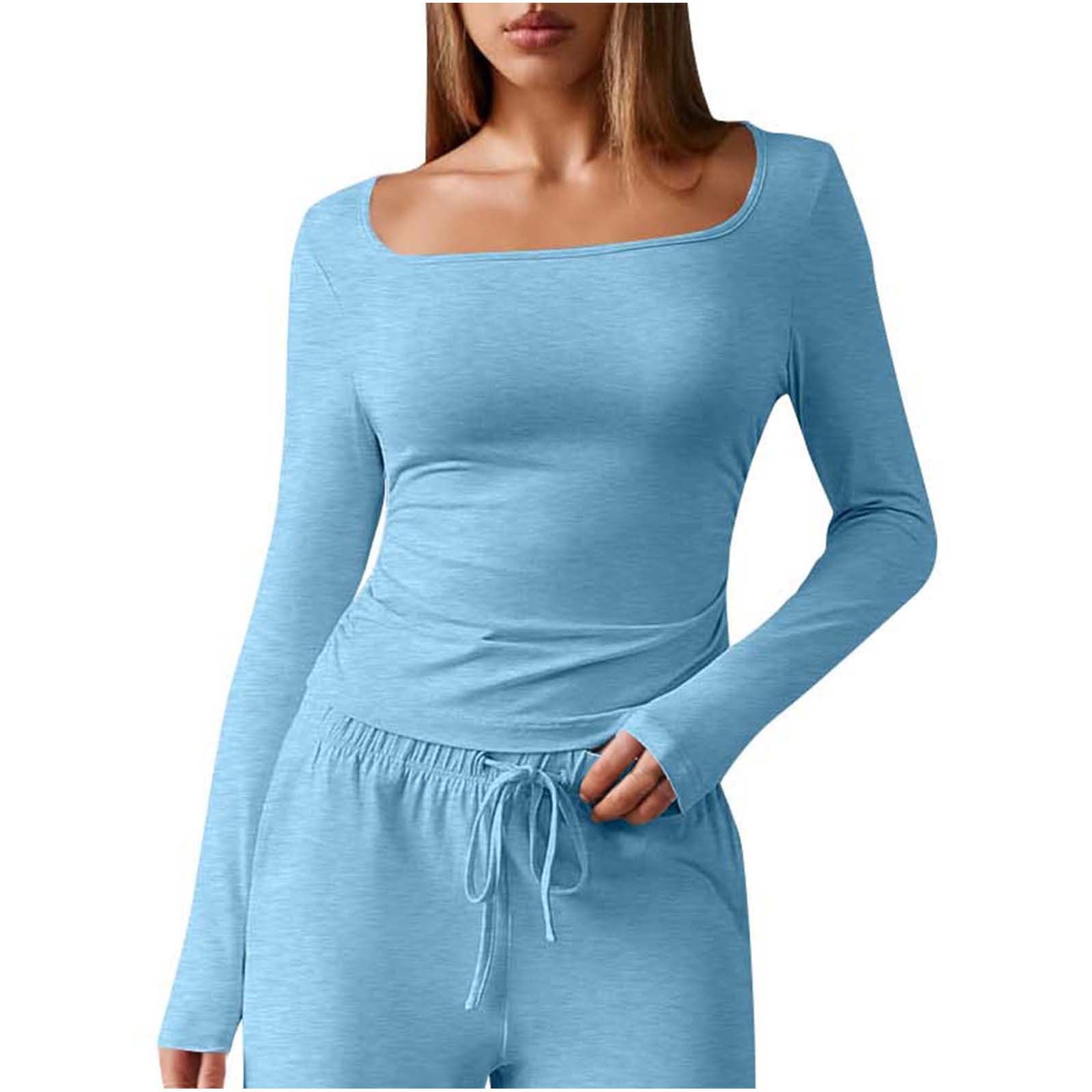 biudgviw Womens Crop Tops for Fall Slim Fit Long Sleeve Basic Tees ...