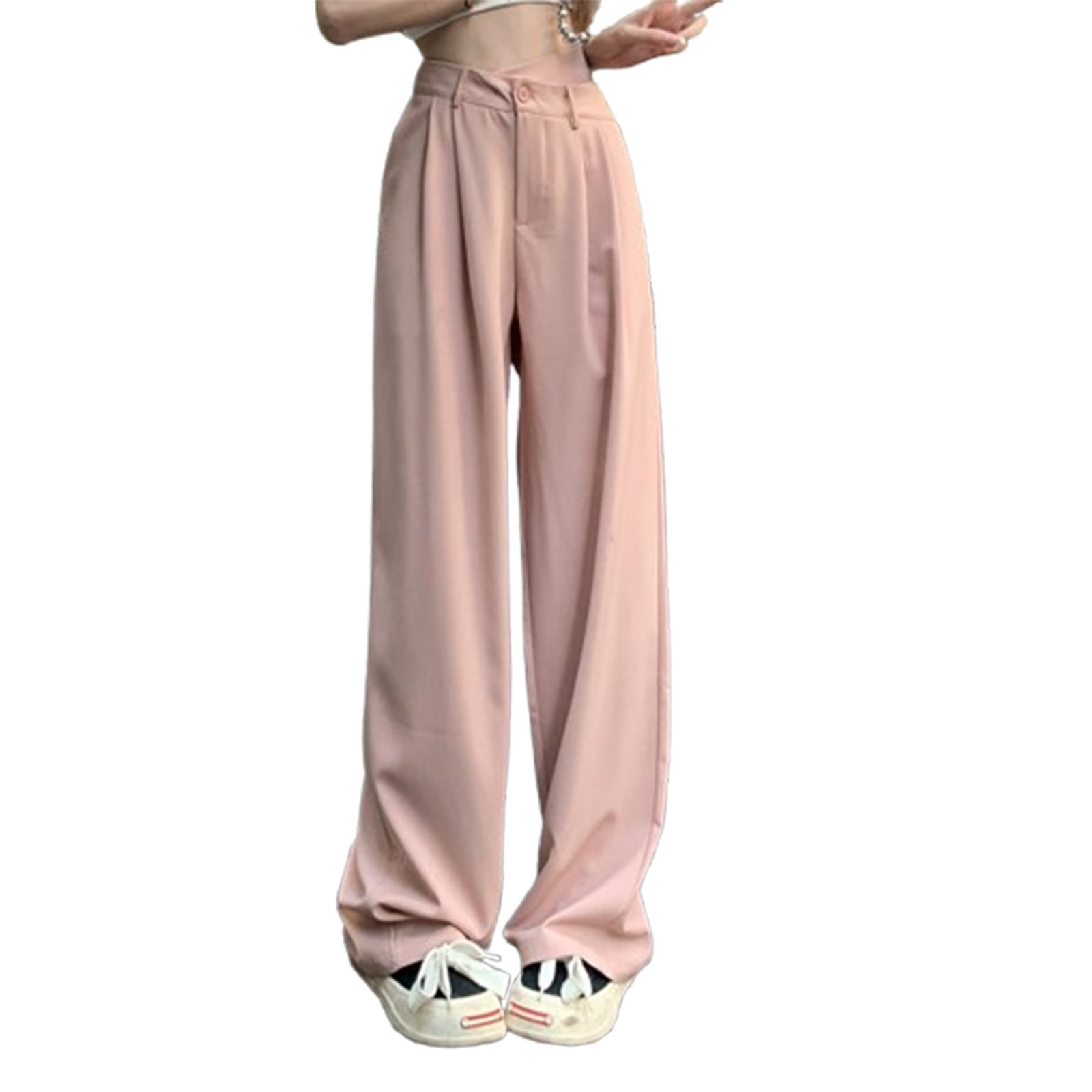 biudgviw Womens Dress Pants Button High Waisted Pleated Work Slacks ...