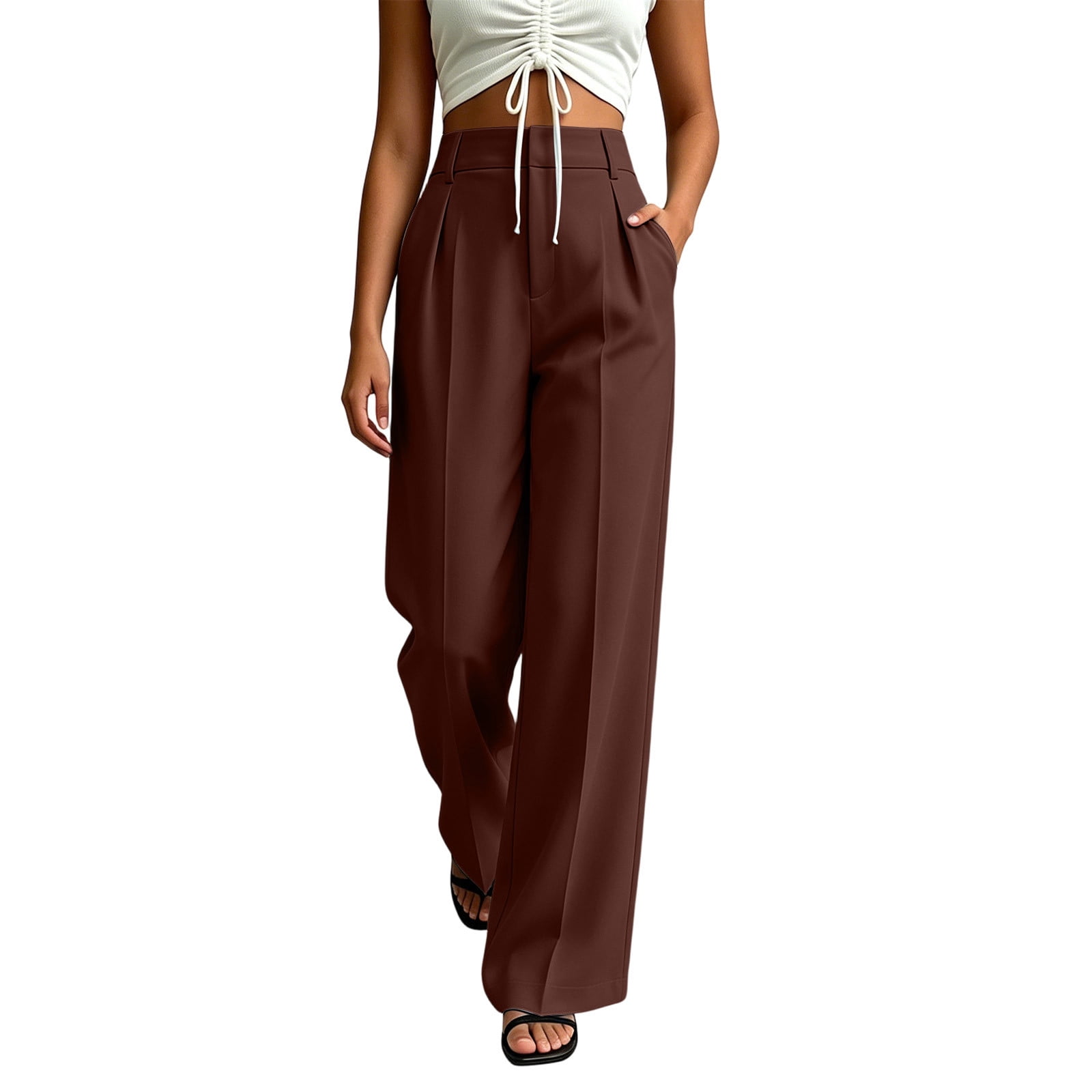 biudgviw Womens Dress Pants Casual Loose Office Work Pants High Waist ...