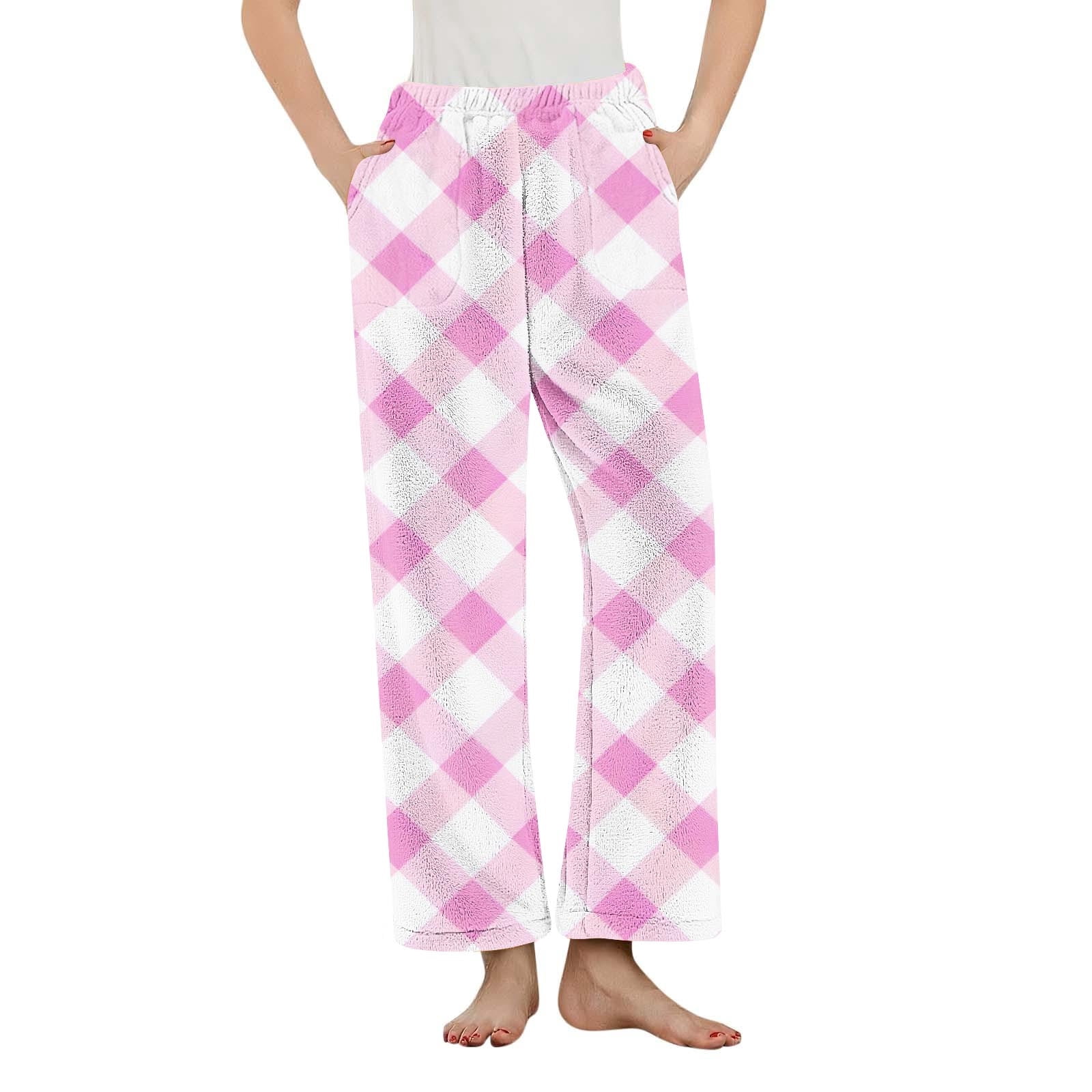 biudgviw Womens Fluffy Pajama Pants Print Fleece Warm Wide Leg Sleep ...