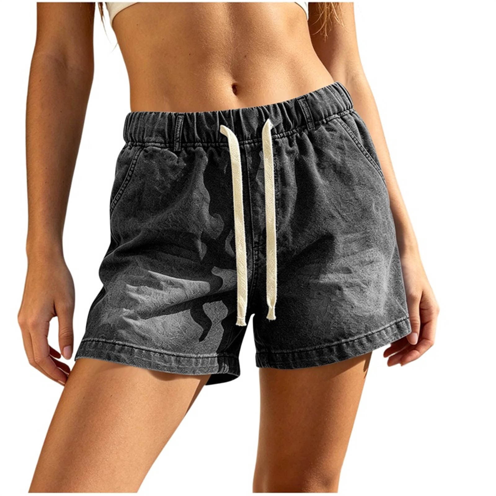 biudgviw Womens Jean Shorts Casual Drawstring Denim Shorts Elastic ...