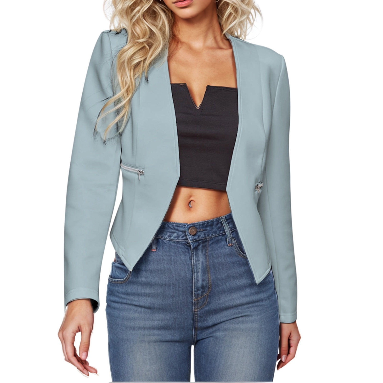 biudgviw Womens Open Front Blazer Long Sleeve Office Jacket Formal ...