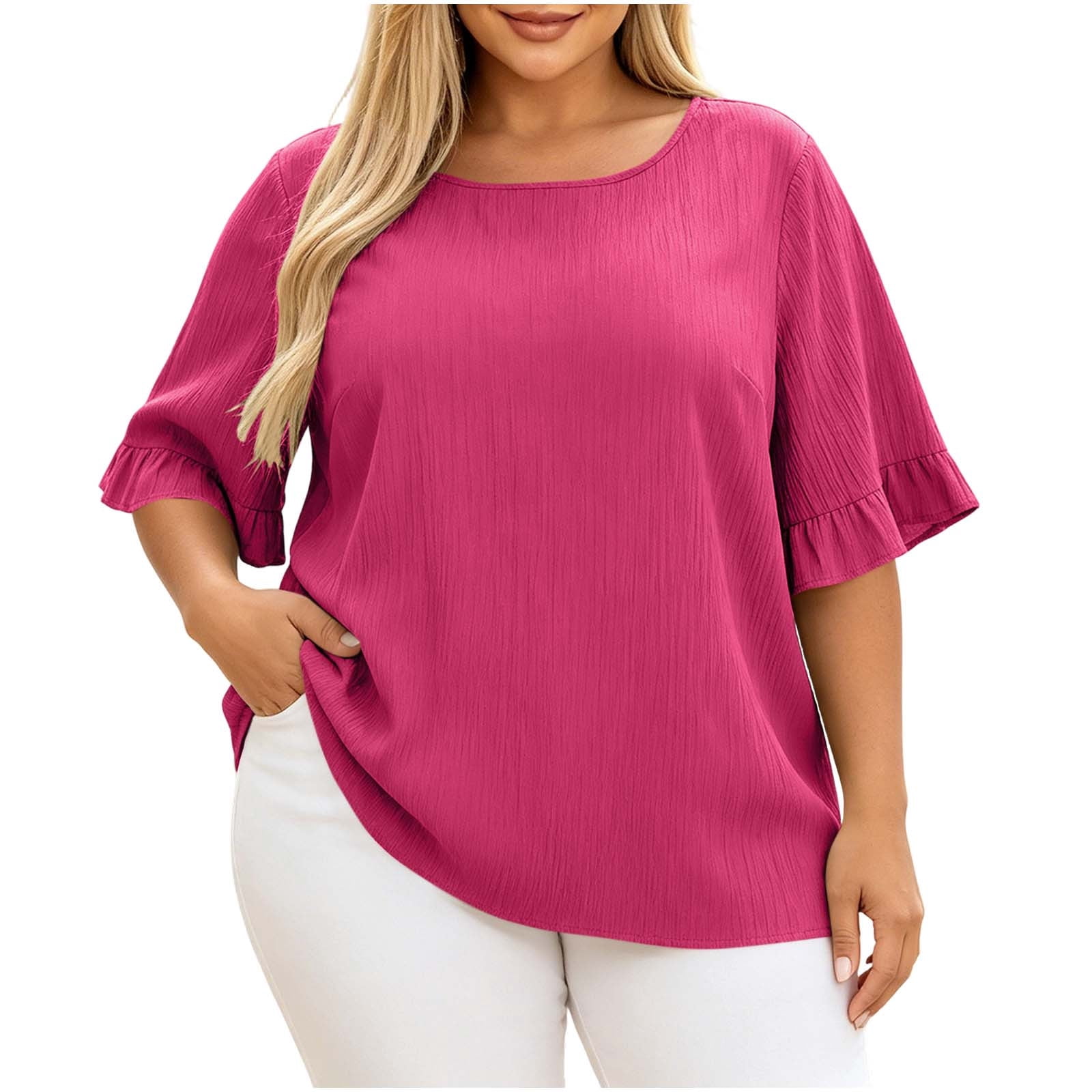 biudgviw Womens Plus Size Summer Tops Ruffle Half Sleeve Tunic Blouses ...