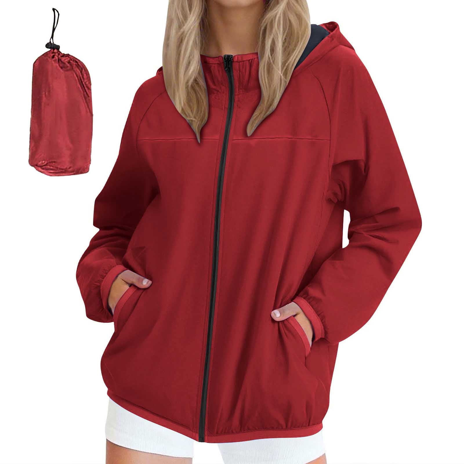 biudgviw Womens Rain Jacket with Hood Zip Up Outdoor Windbreaker Loose ...