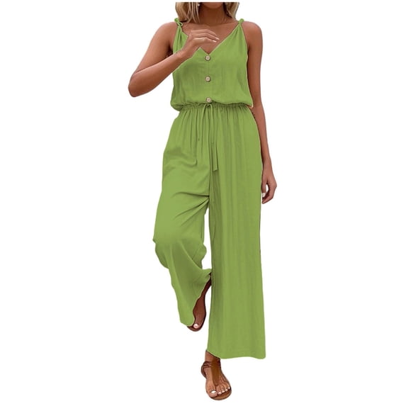 biudgviw Womens Summer Jumpsuit Casual Drawstring Elastic Waist Long ...