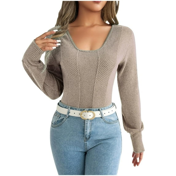 biudgviw Womens Tops Casual Slim Fit Scoop Neck Pullover Sweater Comfy ...