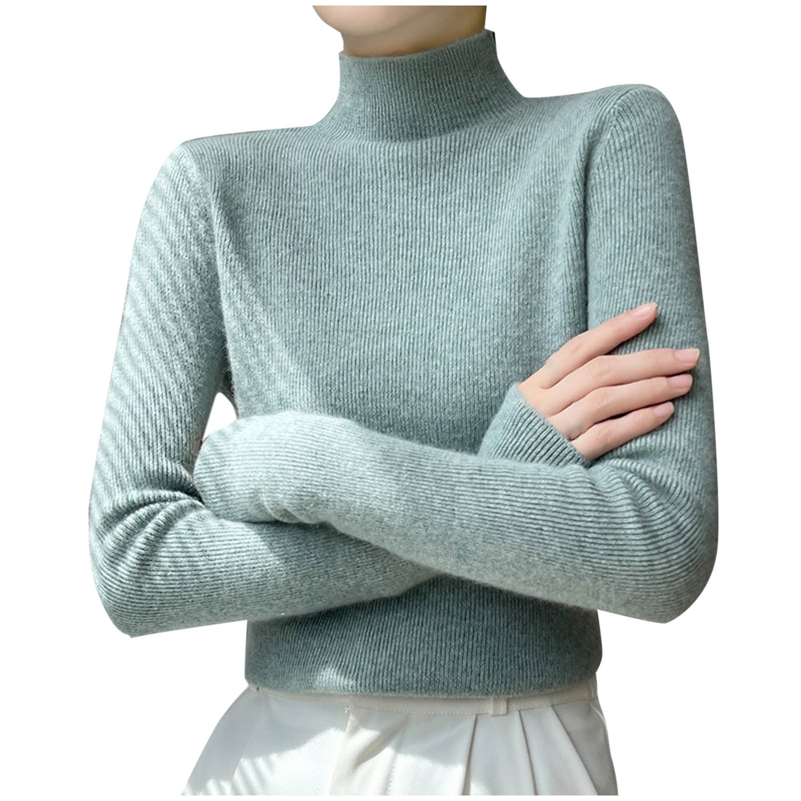 biudgviw Womens Turtleneck Sweater Base Layer Long Sleeve Slim Fit ...