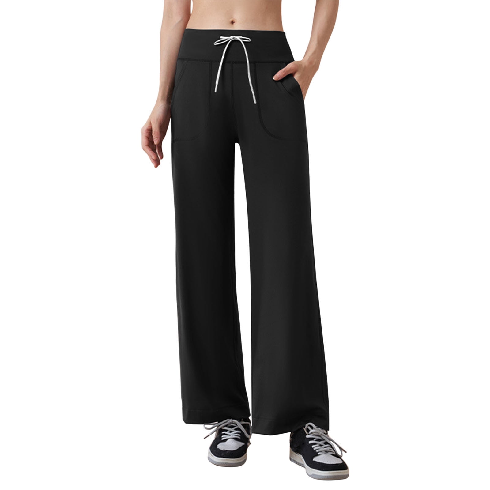 biudgviw Womens Wide Leg Pants Pull on Drawstring Waisted Yoga Pants ...