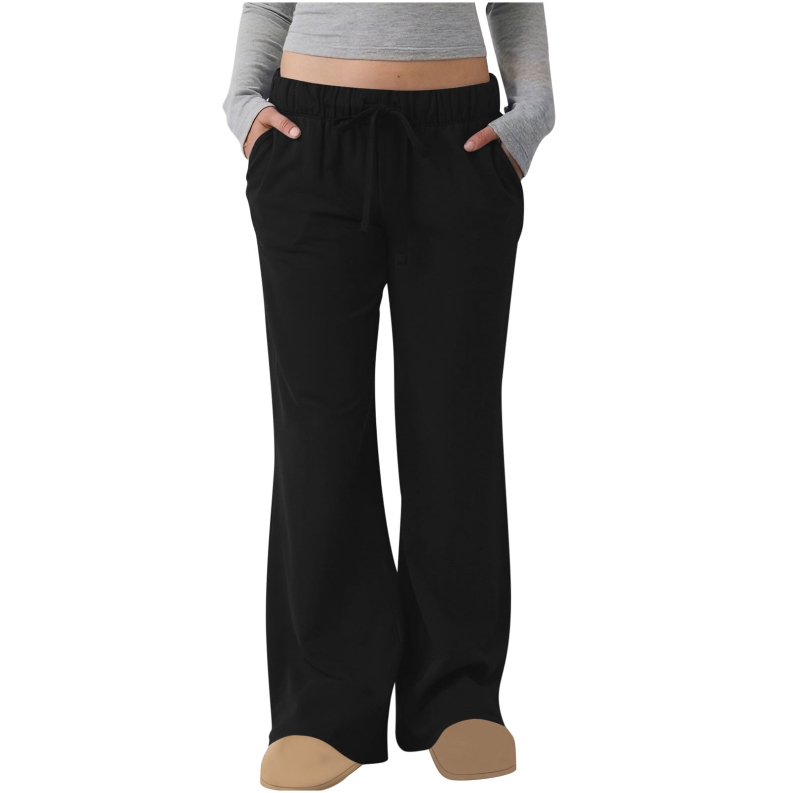biudgviw Womens Wide Leg Sweatpants Baggy Elastic Waisted Drawstring ...